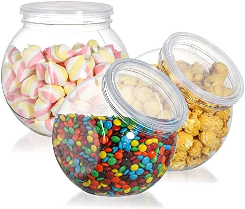 3 Pack Candy Jars with Lids, 46 Oz Plastic Clear Cookie Storage ...