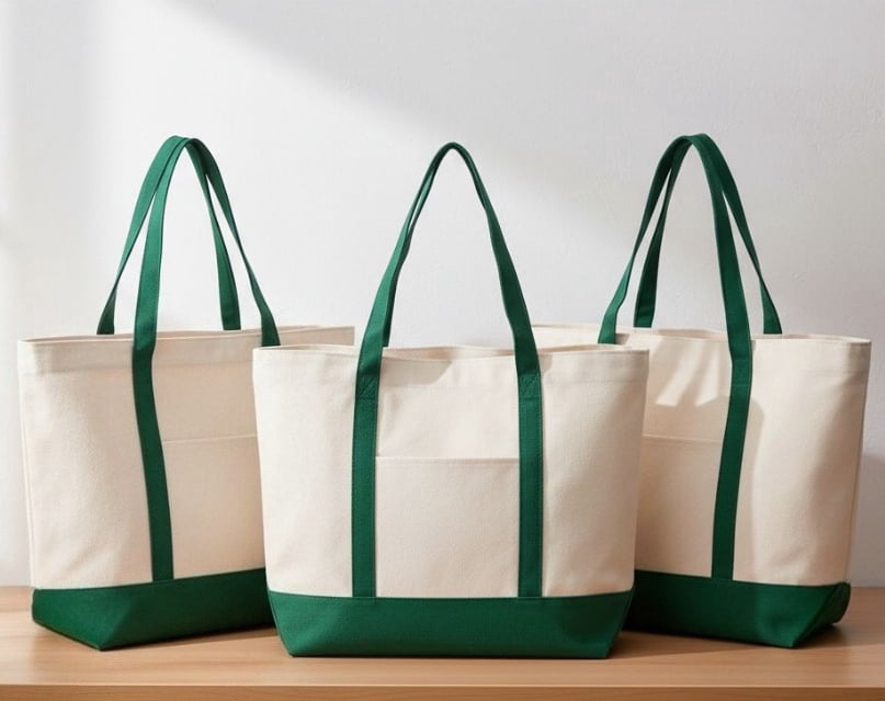 3-Pack Canvas Tote Bags (Green/Black/Red) - Reusable Grocery Bags with ...