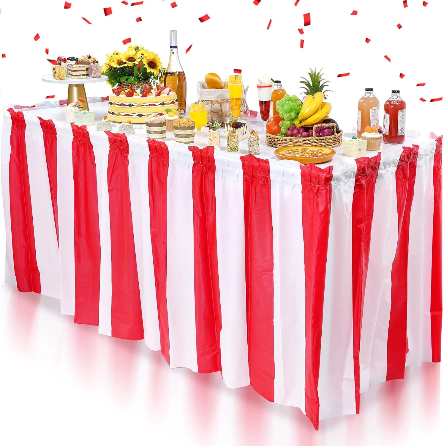 3 Pack Carnival Table Skirt Party tions, Red and White Striped Skirts ...
