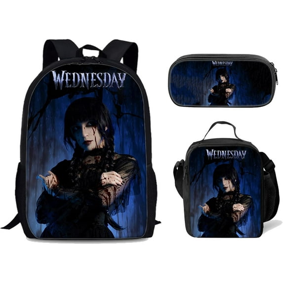 3 Pack Cartoon Wednesday Backpack, Unisex Back to Adjustable Backpack ...