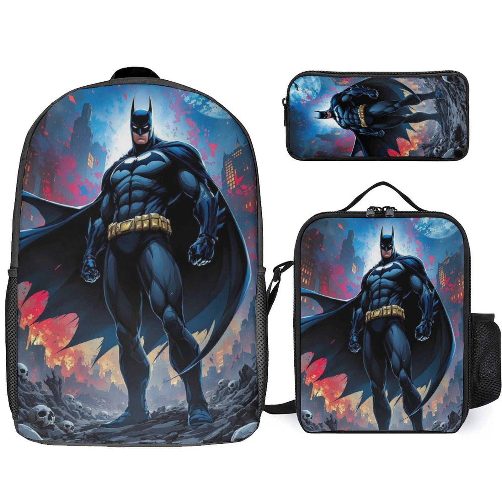 3 Pack Casual Backpack Set Batman Bookbag Daypacks with Lunch Bag ...