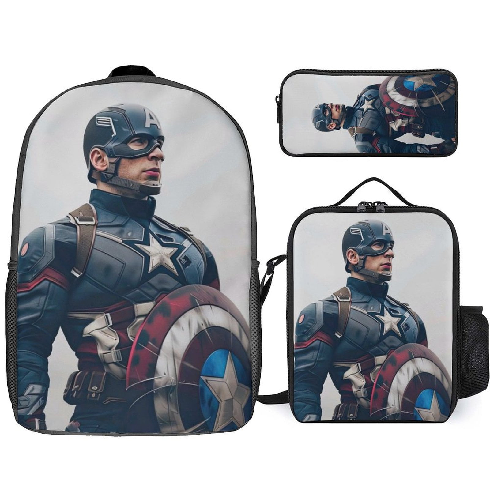 3 Pack Casual Backpack Set, Captain America Shoulder Bag Knapsack with ...