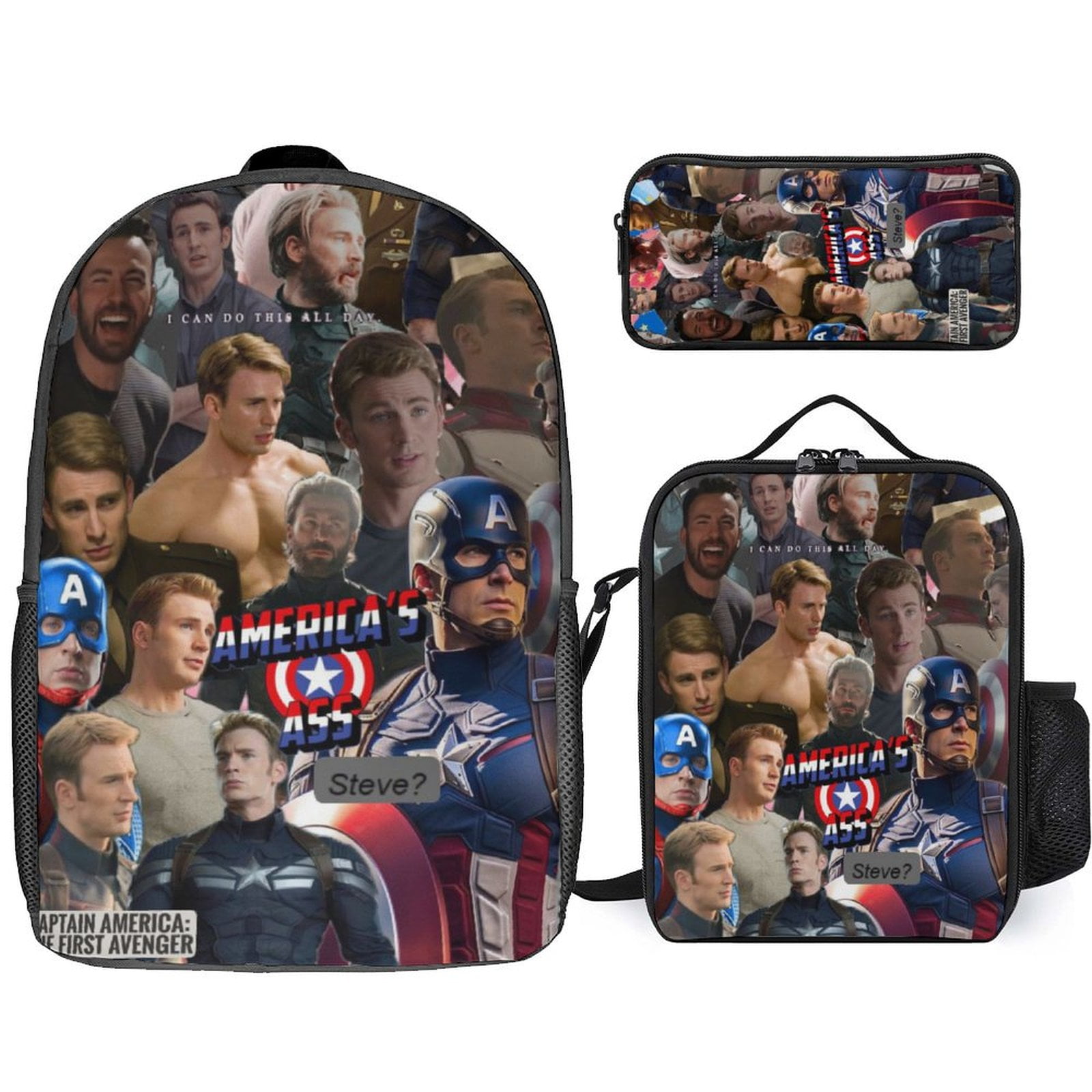 3 Pack Casual Backpack Set, Captain America Shoulder Bag Knapsack with ...