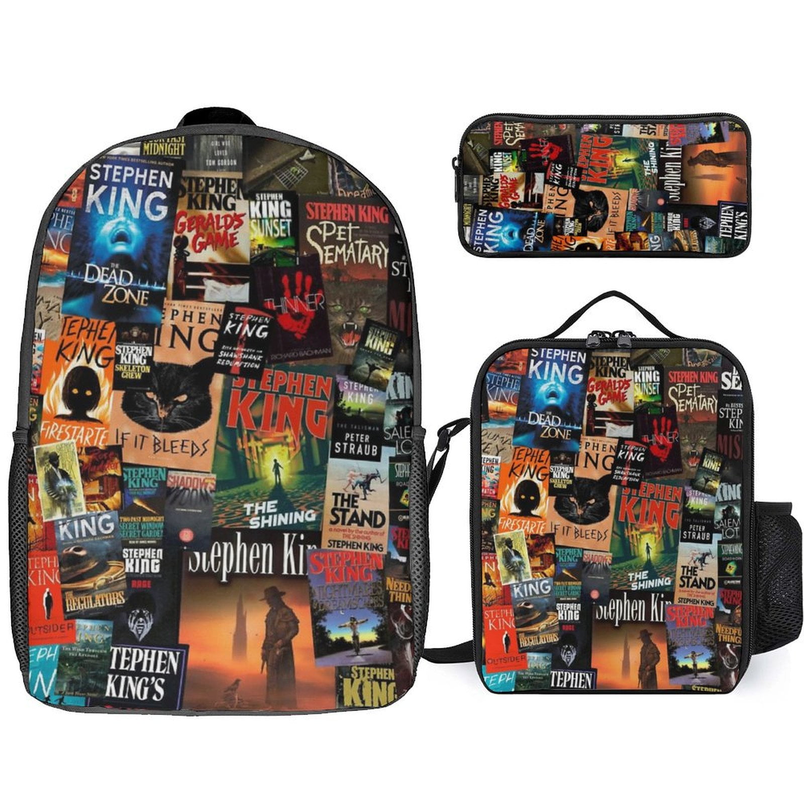 3 Pack Casual Backpack Set Stephen King Book Cover Collage Backpacks ...