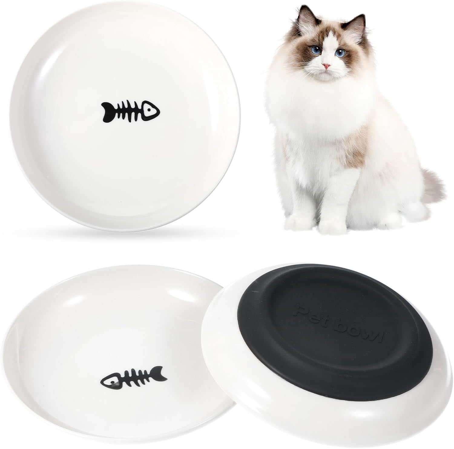 3 Pack Cat Bowls, Ceramic Cat Dishes for Indoor Cats, Whisker Friendly ...