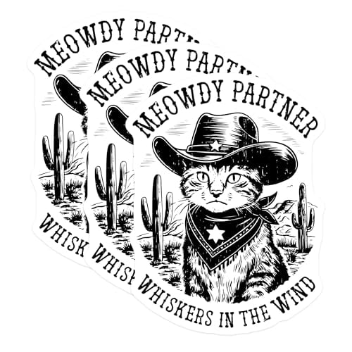 (3 Pack) Cat Cowboy Decals - Meowdy Partner - Western Kitty Laptop ...