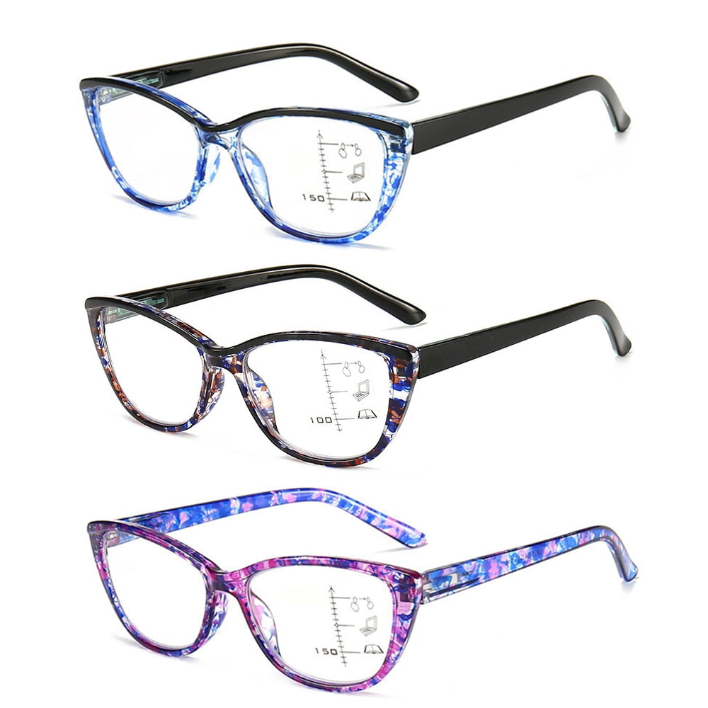 3 Pack Cat Eye Multifocus Readers Progressive Blue Blocking Reading ...