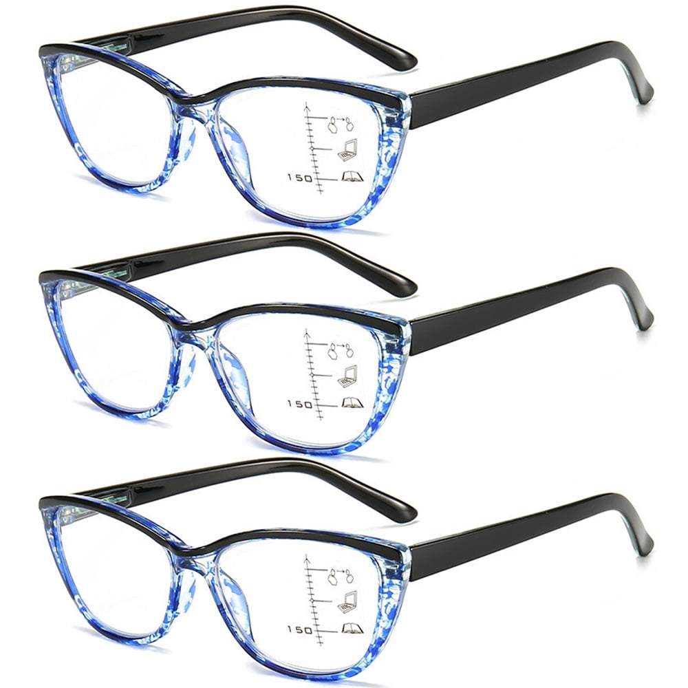 3 Pack Cat Eye Multifocus Readers Progressive Blue Blocking Reading ...