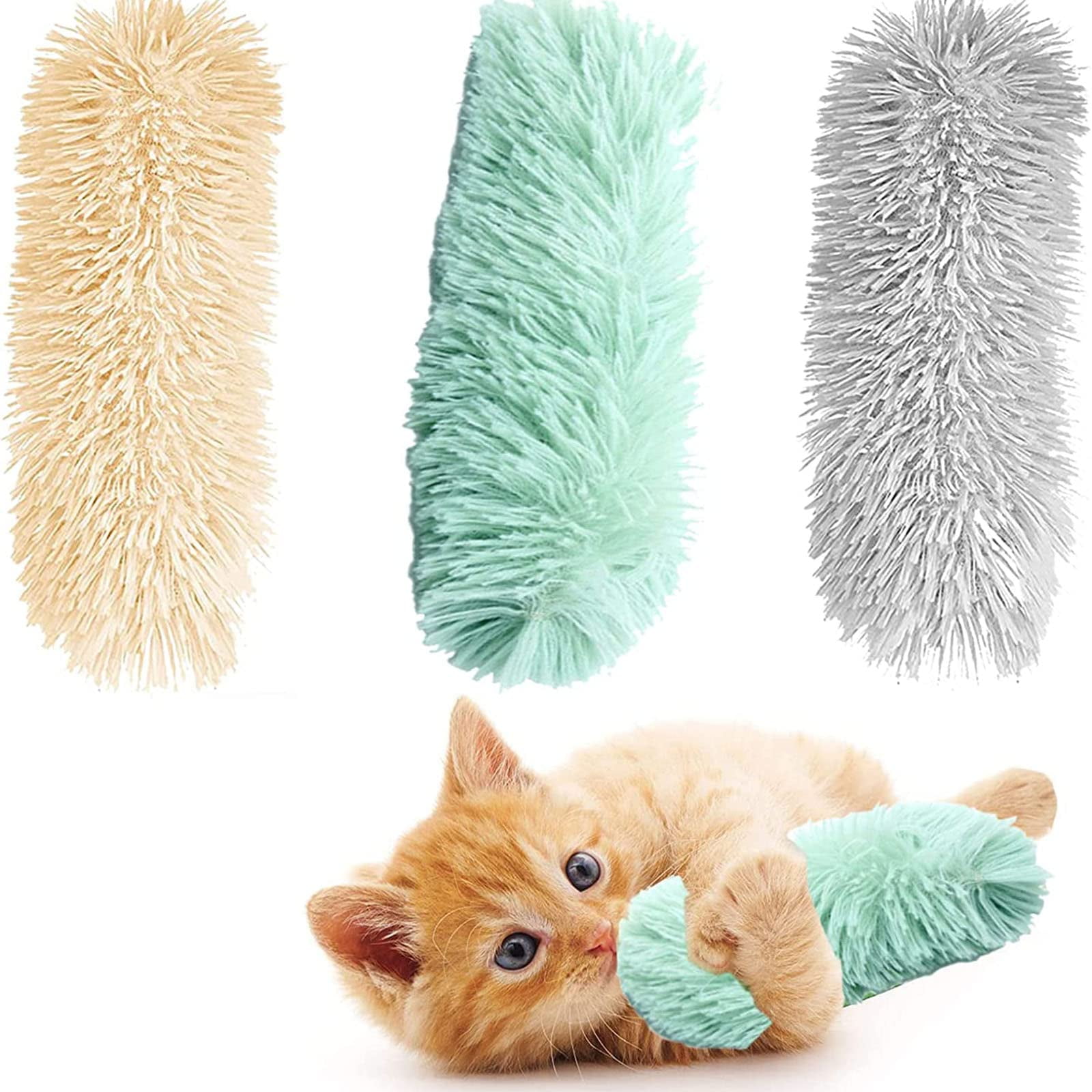 3 Pack Cat Kicker Toys ,Cat Pillows Toys with Sound Paper,11" Long Soft Plush Cat Toys ...
