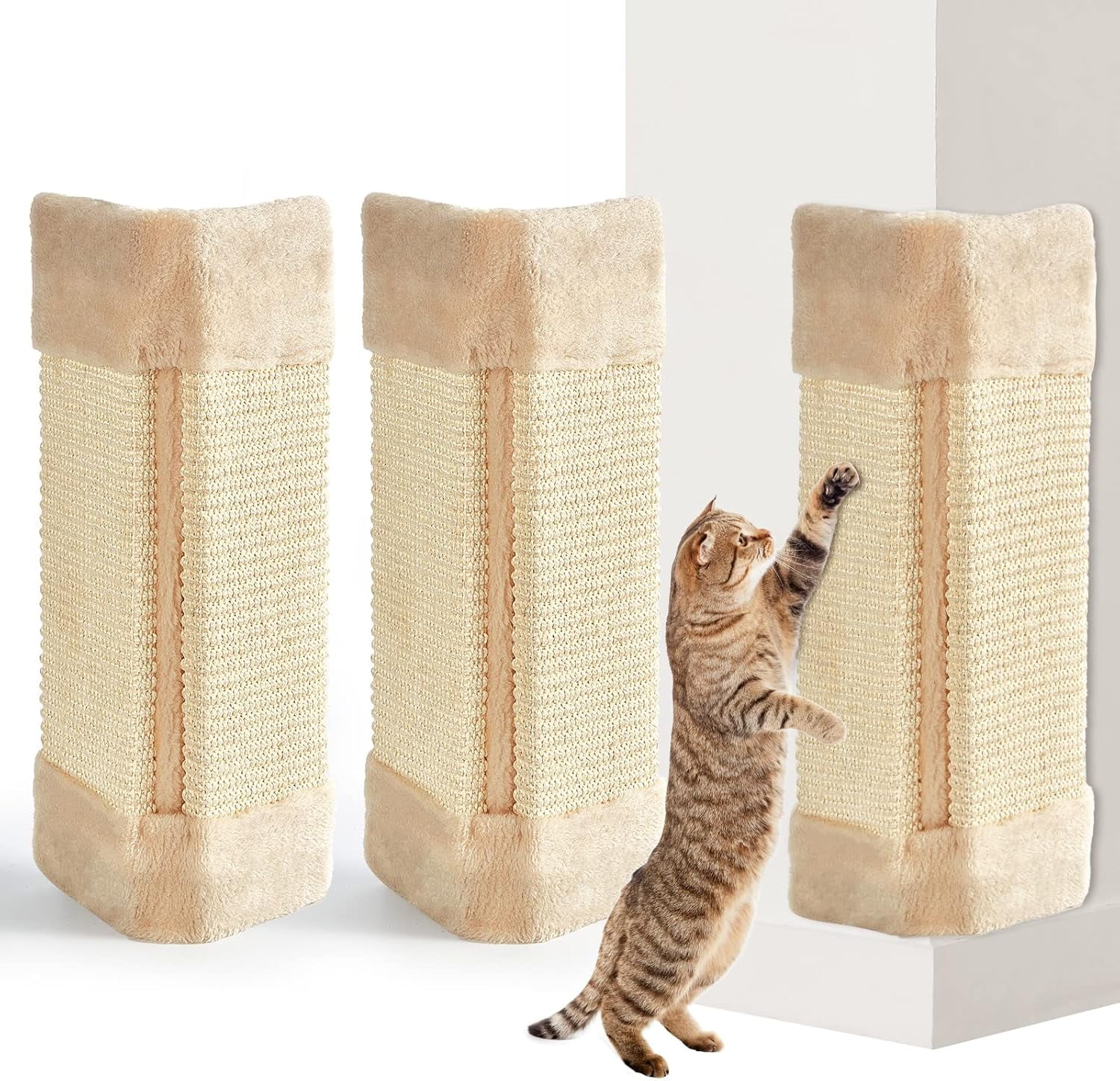 3 Pack Cat Scratcher Corner Pad, Wall-Mounted Sisal Cat Scratch Pad ...
