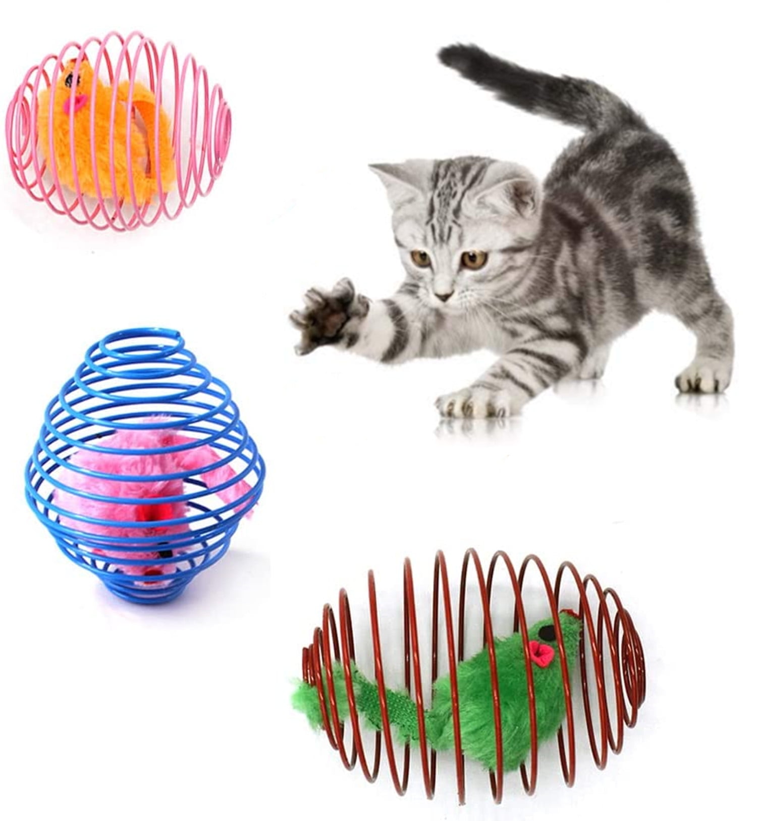 Cat Spring Balls, 3 Pcs Stretchable Cat Springs Toys Interactive Caged ...