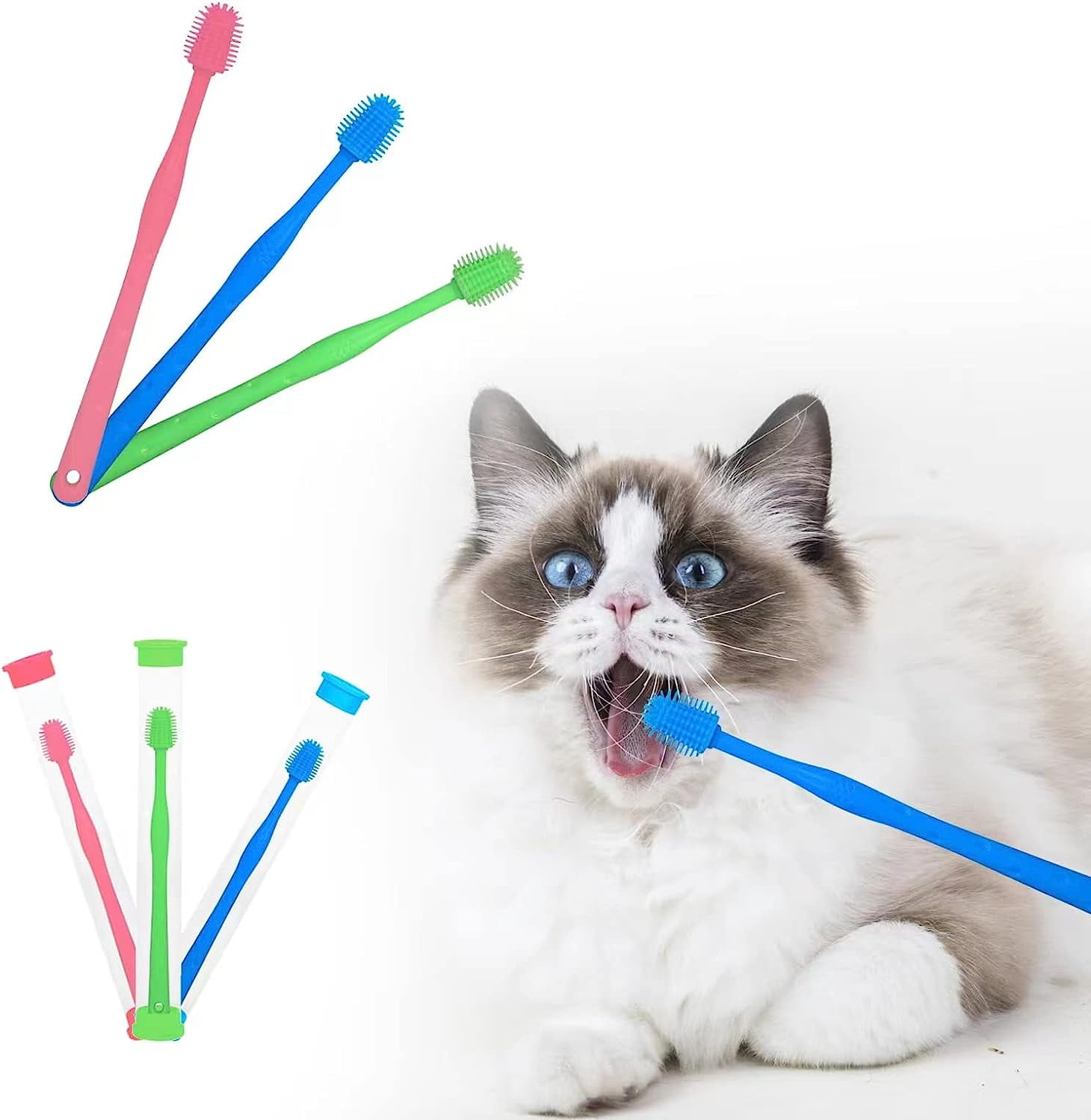 3 Pack Cat Toothbrush with 360-degree Head,Full Surround Bristles ...