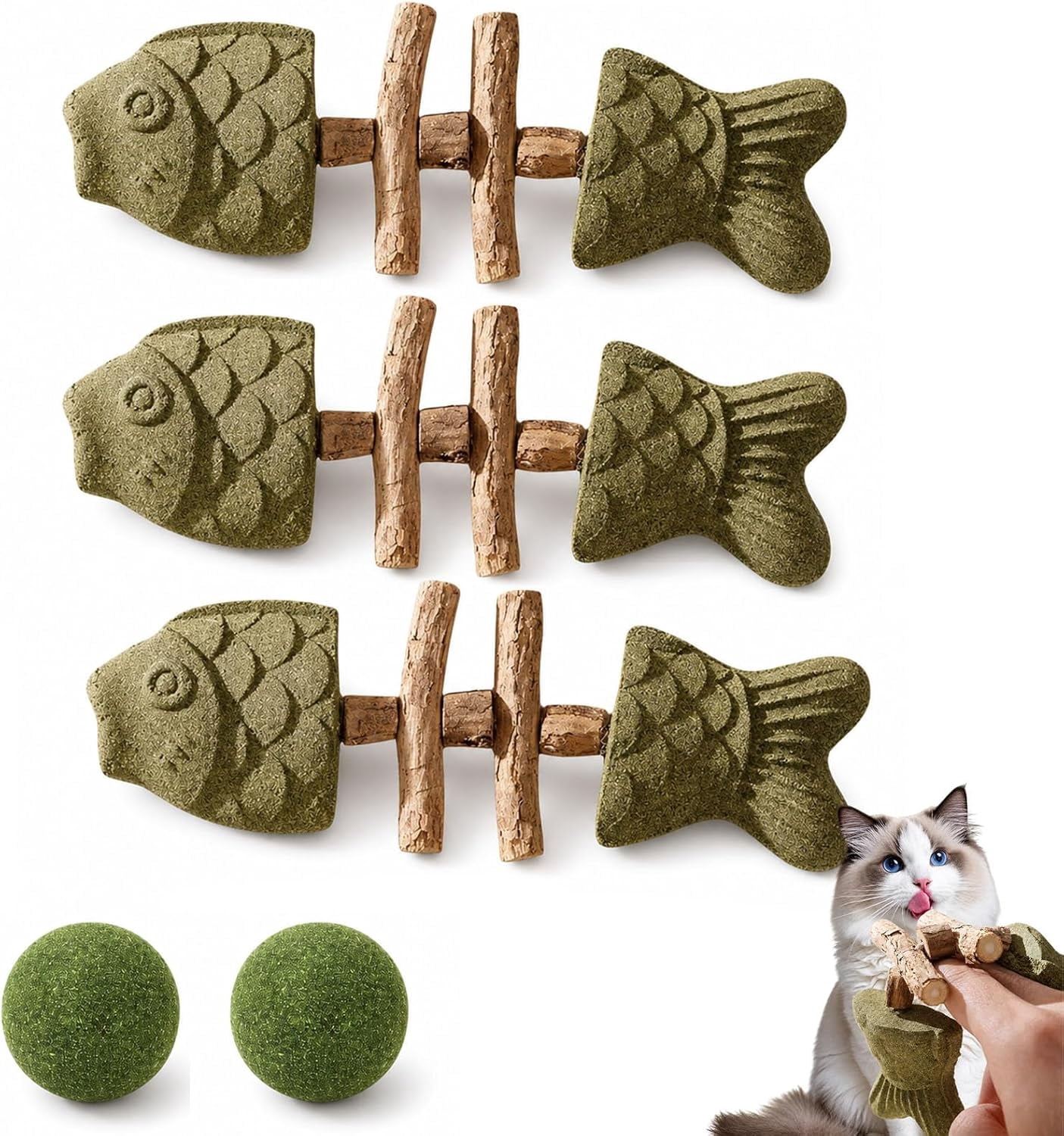 3 Pack Catnip & Silvervine Chew, 2026 New Creative Fish Bone Cat Dental ...