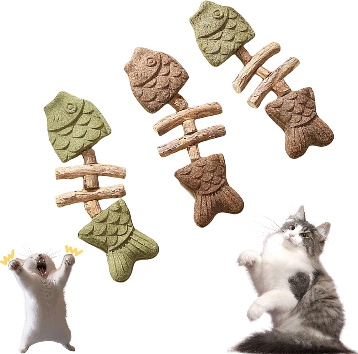 3 Pack Catnip Toys, Natural Fishbone Cat Dental Toy, Contain Catnip ...