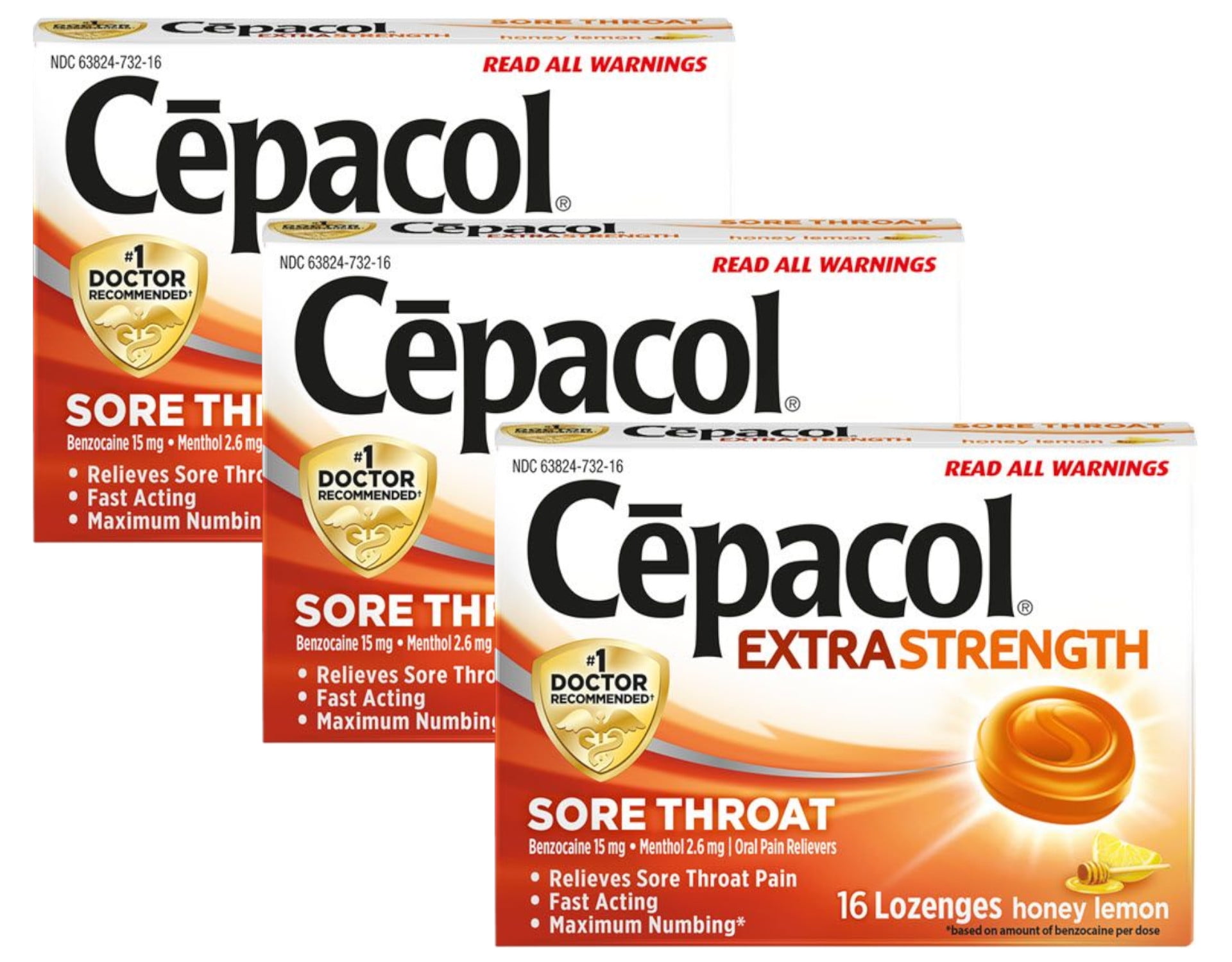 Cepacol Extra Strength Sore Throat Lozenges, Honey Lemon, 3 Pack, 16 ...
