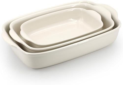 3-Pack Ceramic Baking Dishes Set,Heavy-Duty Oven-Safe Stoneware,Deep ...
