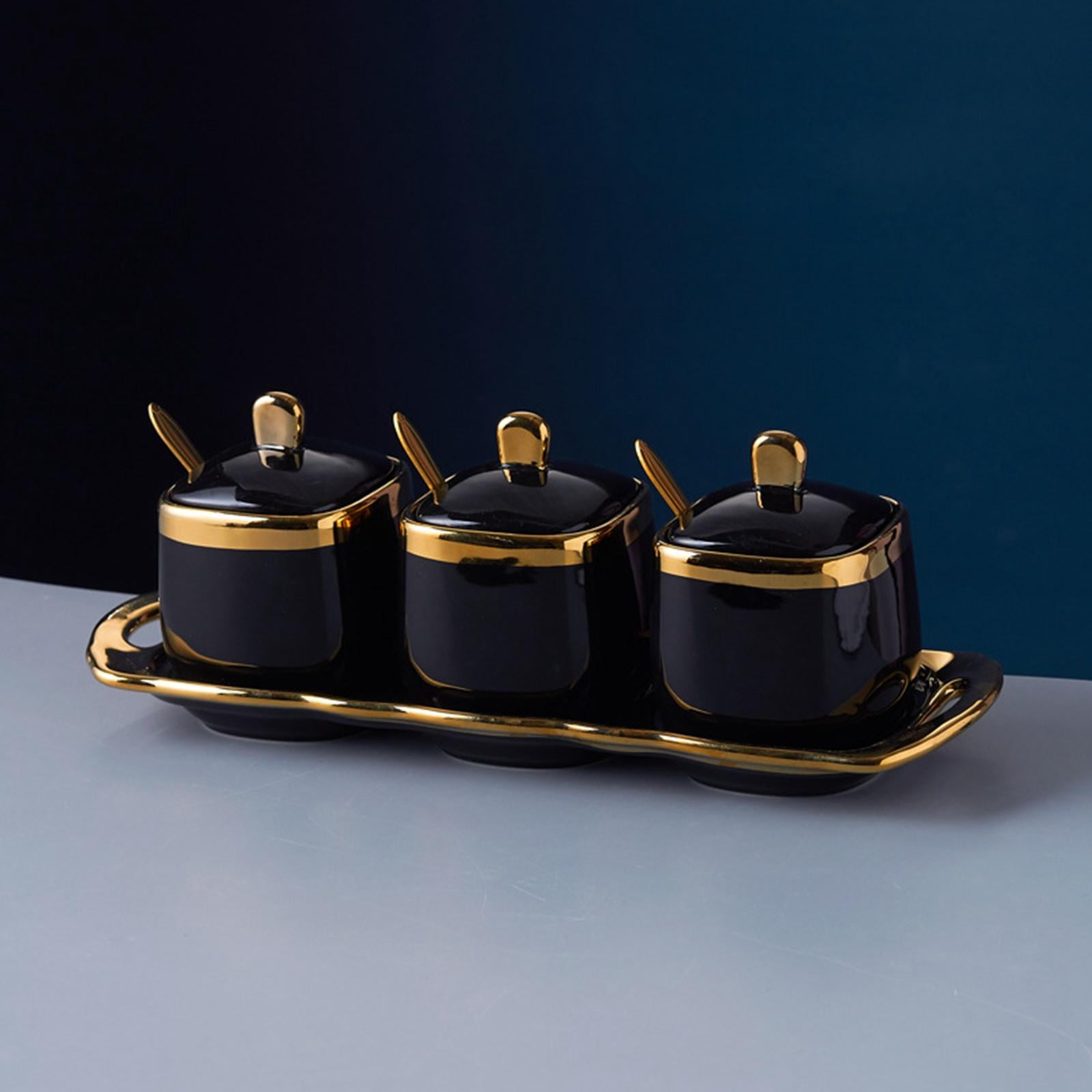 3 Pack Ceramic , Container Set, Condiment Pots Set,Seasoning Box with ...