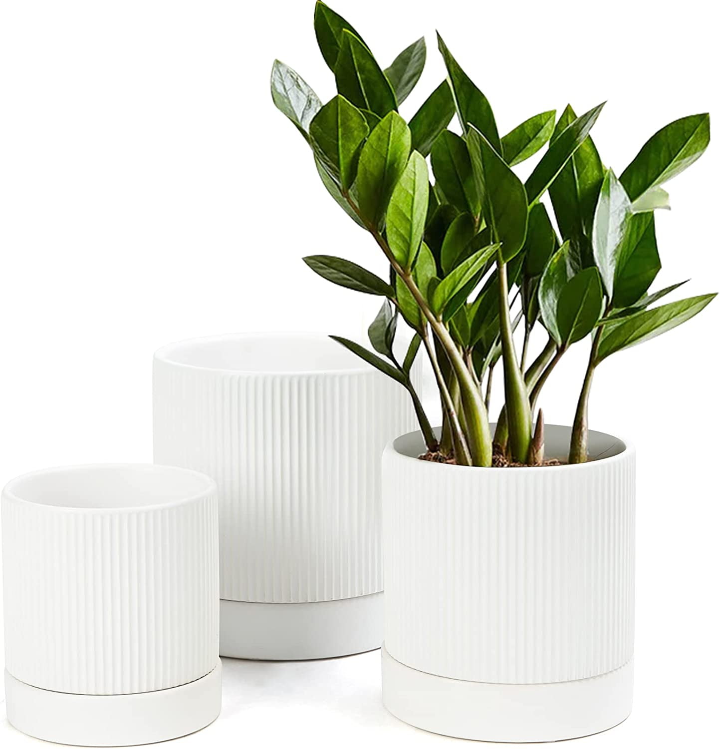 3 Pack Ceramic Plant Pots 6/5/4 inch, Flowerpot for Indoor Plants with ...