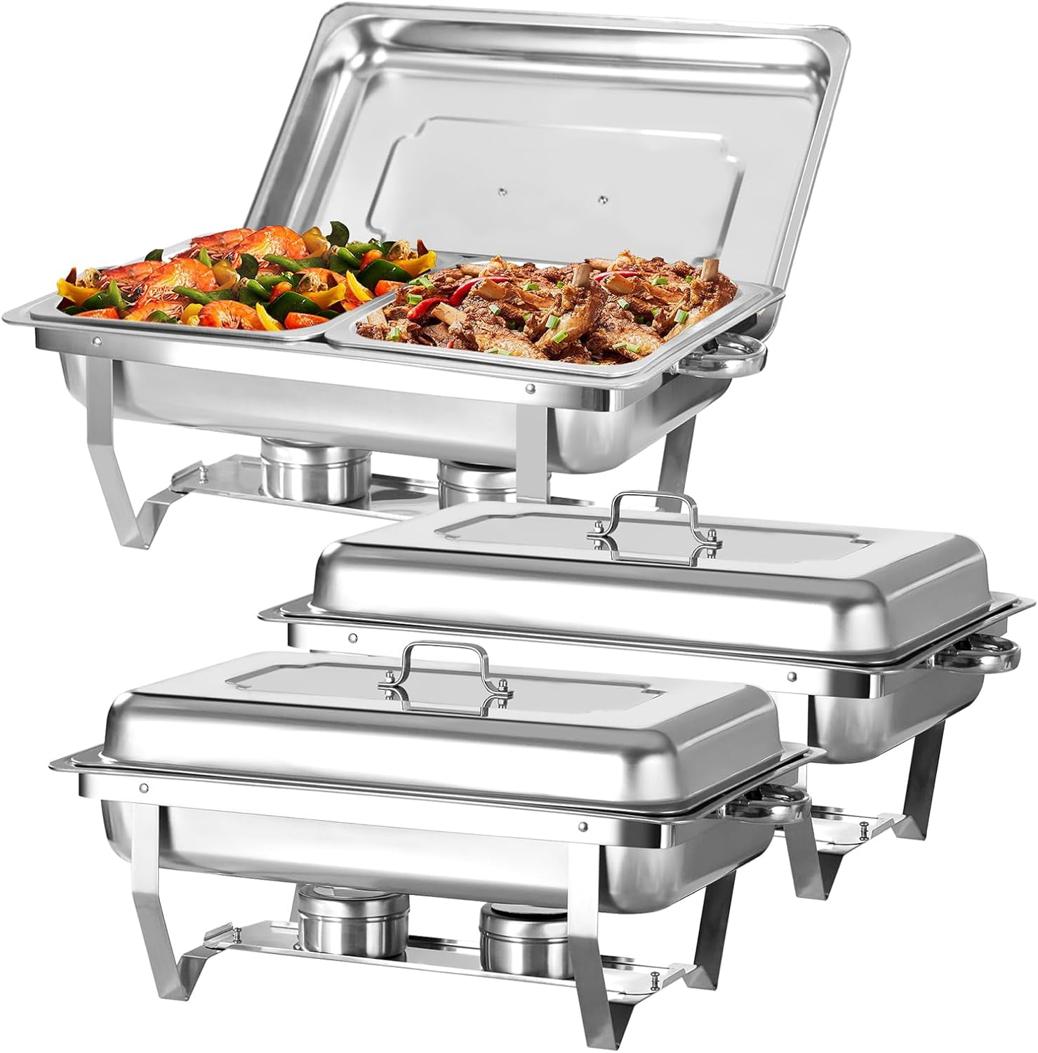 3 Pack Chafing Dish 8QT with Half Size Food Pan, Nonstick Stainless ...
