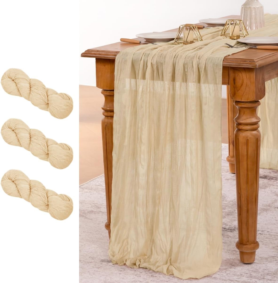 3 Pack Champagne Gold Table Runner Cheesecloth Summer Boho Gauze Rustic ...