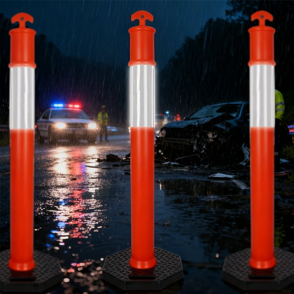 3 Pack Channelizer Post Kit, 45.7" Delineator Post, Orange Traffic ...