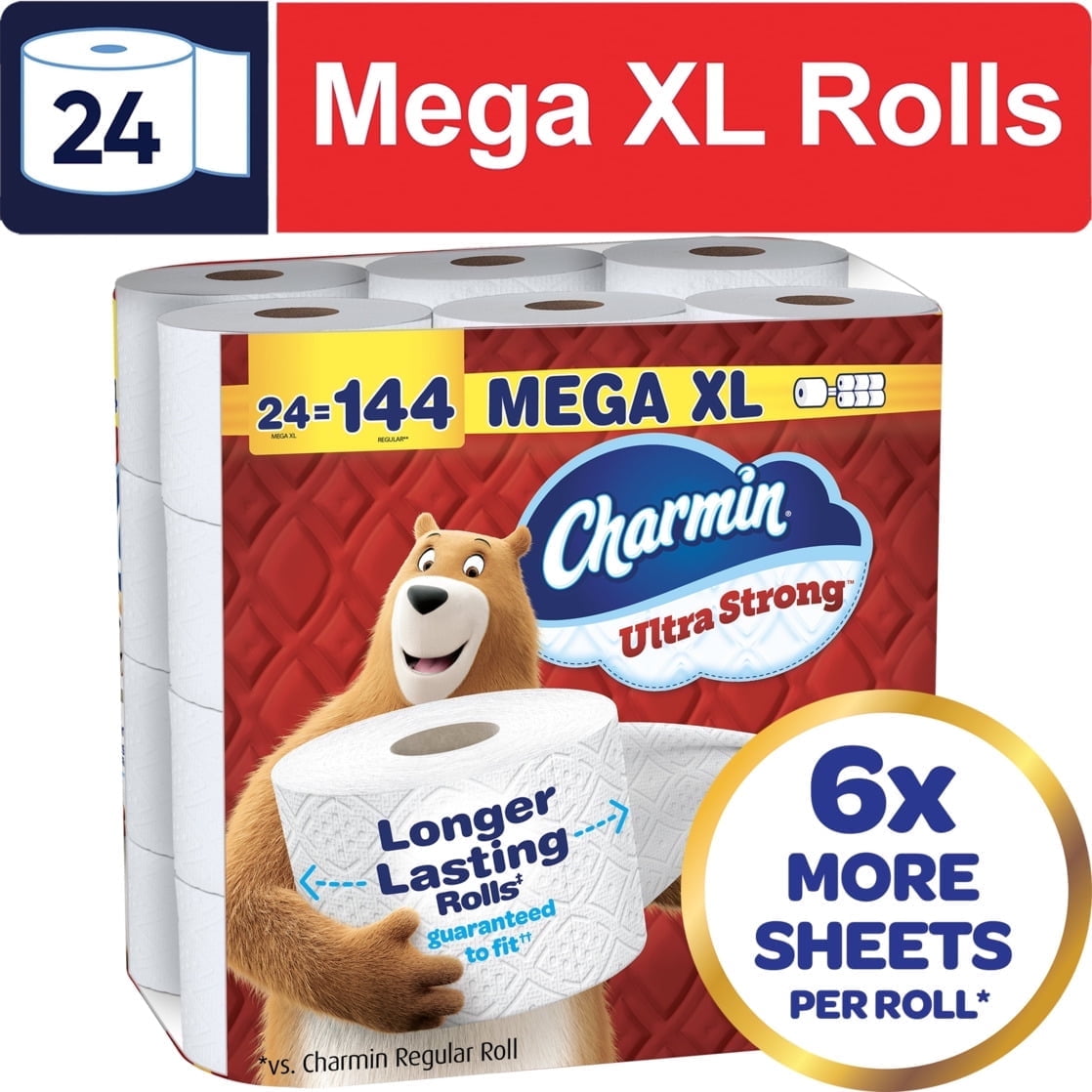 Charmin Ultra Strong Toilet Paper 24 Mega XL Rolls, 330 Sheets Per Roll ...