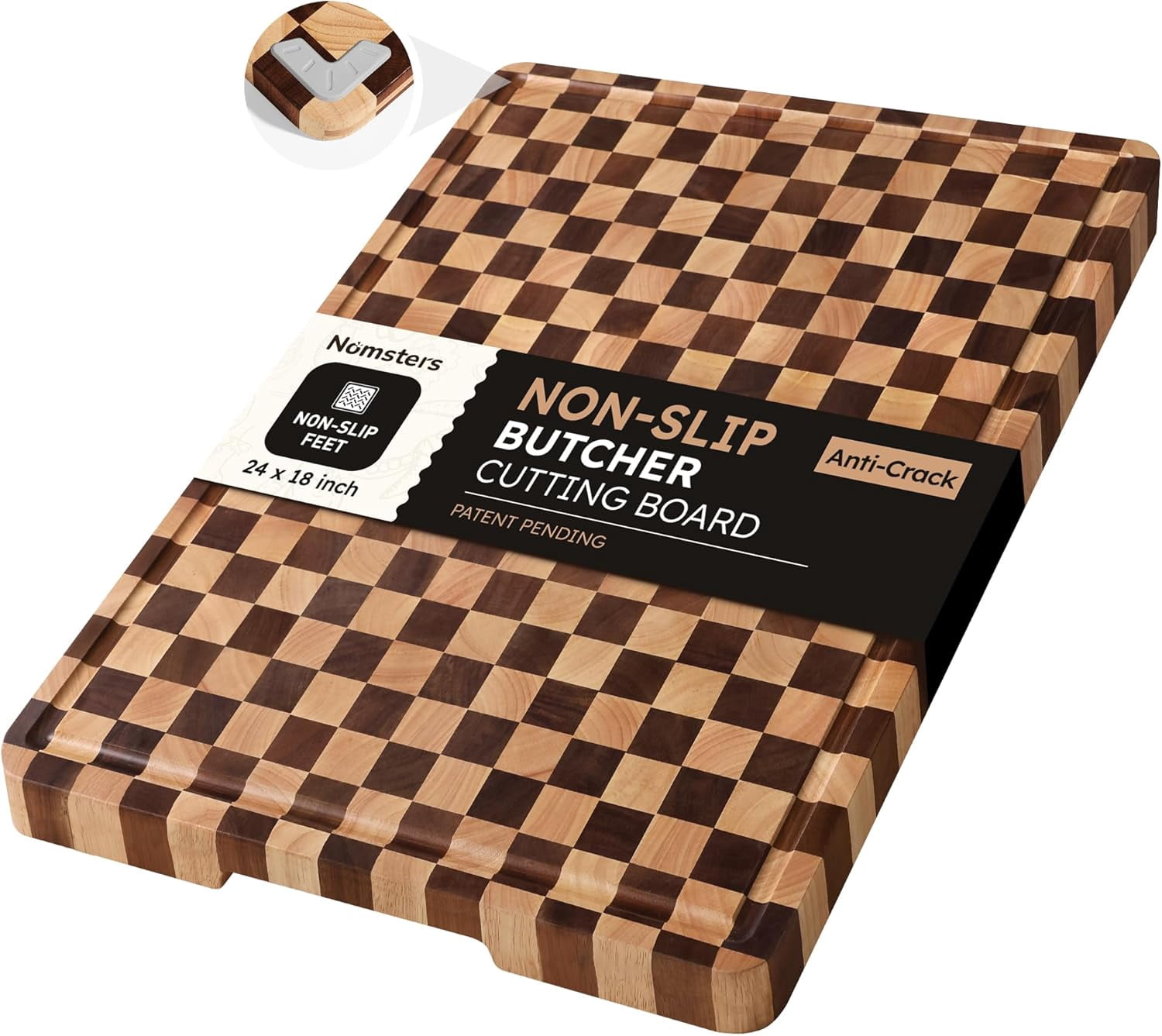 3 Pack Checkered Acacia Wood Cutting Boards for Kitchen, Butcher Block ...