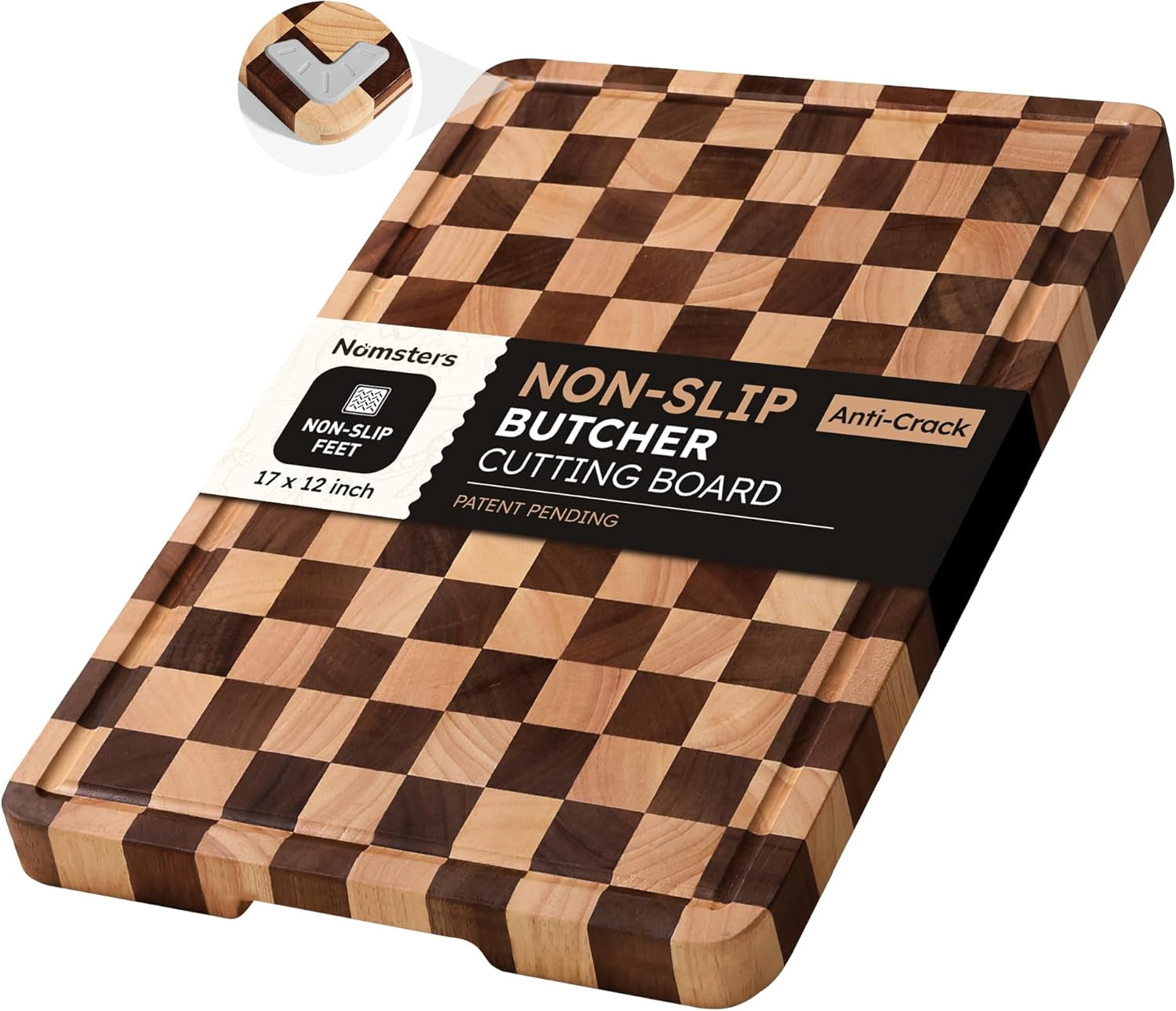 3 Pack Checkered Acacia Wood Cutting Boards for Kitchen, Butcher Block ...