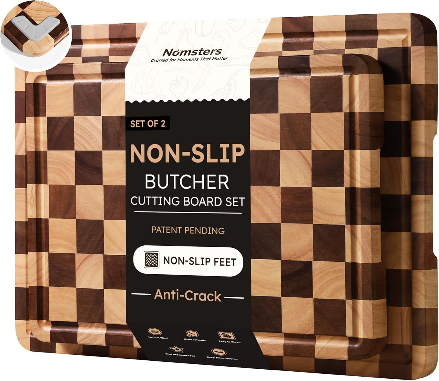 3 Pack Checkered Acacia Wood Cutting Boards for Kitchen, Butcher Block ...