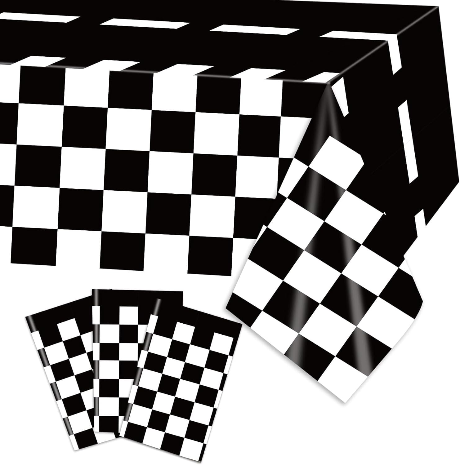 3 Pack Checkered Race Car Tablecovers, Black and White Racing Car ...