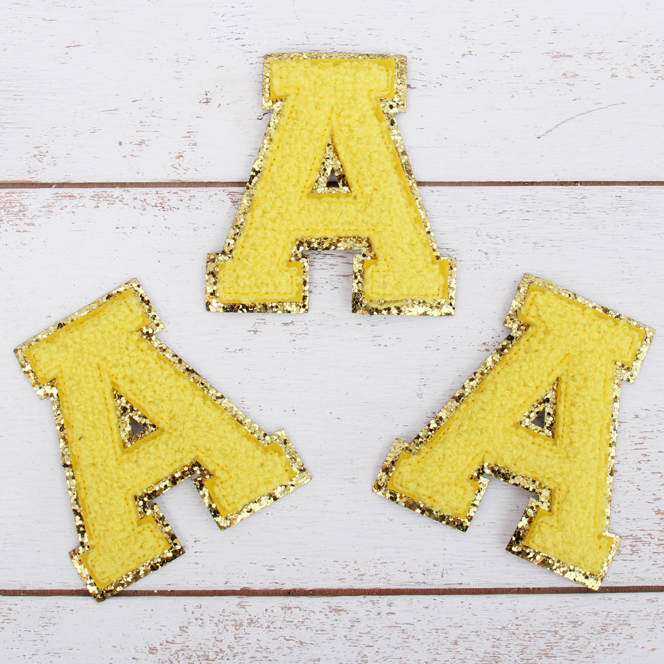 3 Pack Chenille Iron On Glitter Varsity Letter "A" Patches - Yellow ...