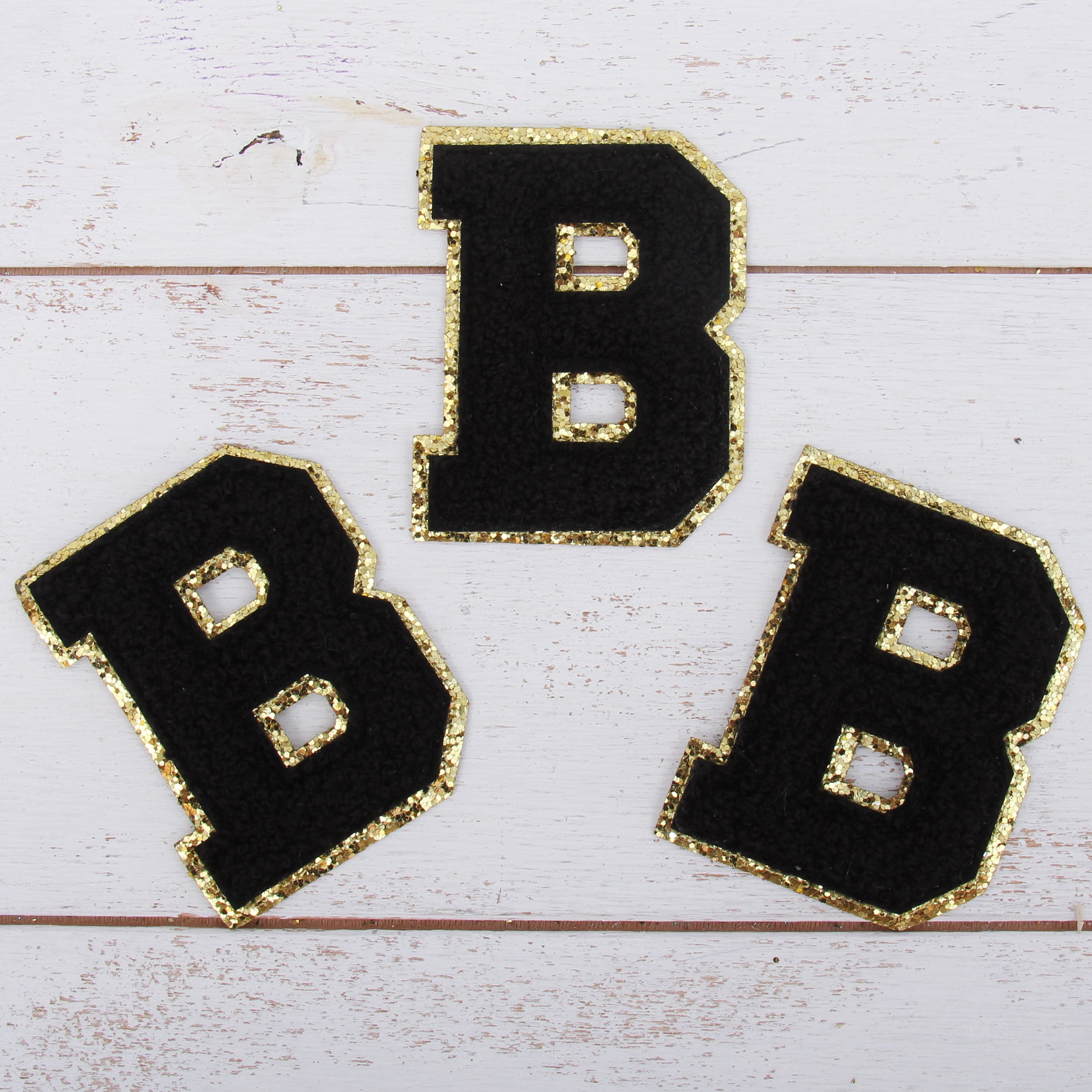 3 Pack Chenille Iron On Glitter Varsity Letter "B" Patches - Black ...