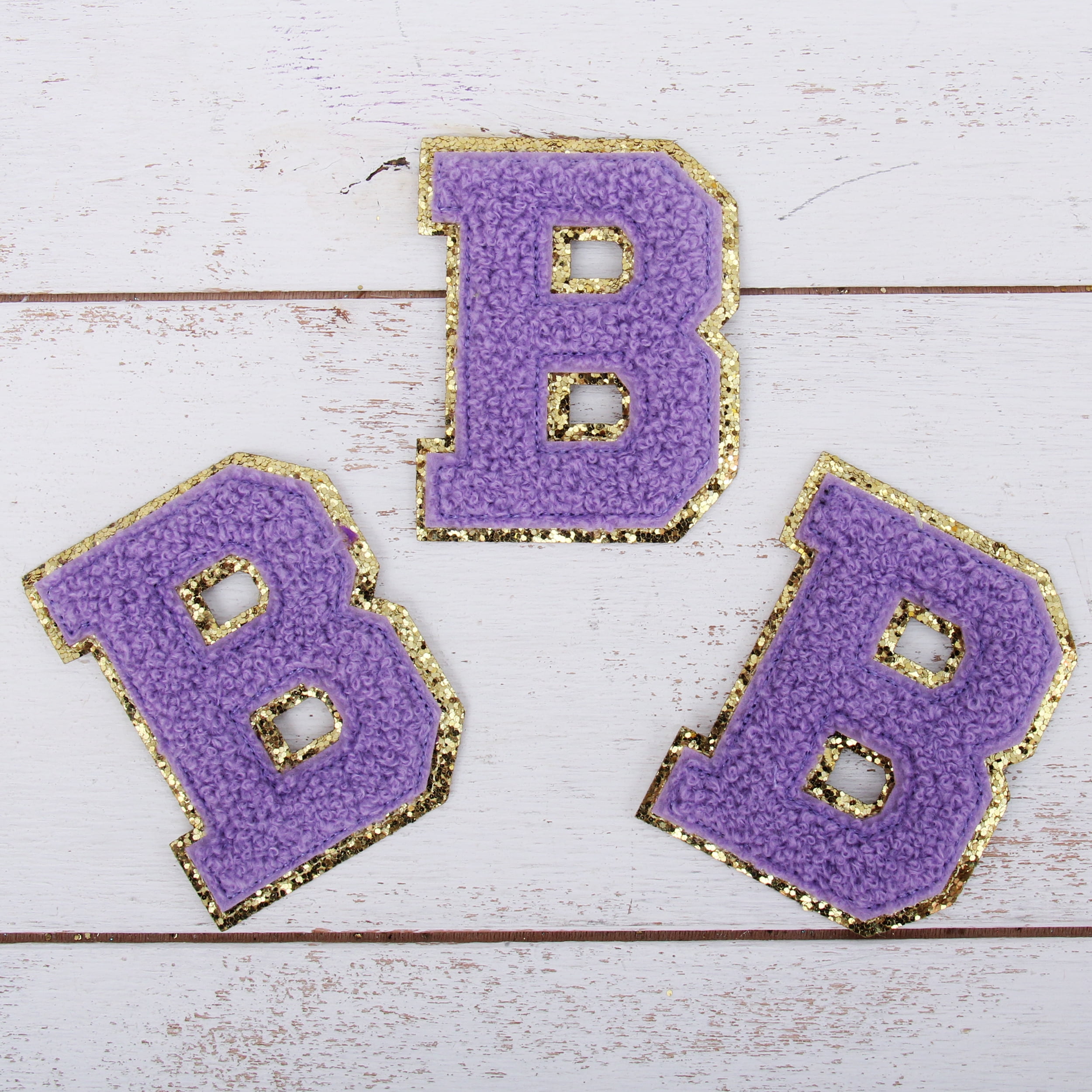 3 Pack Chenille Iron On Glitter Varsity Letter "B" Patches - Lavender ...