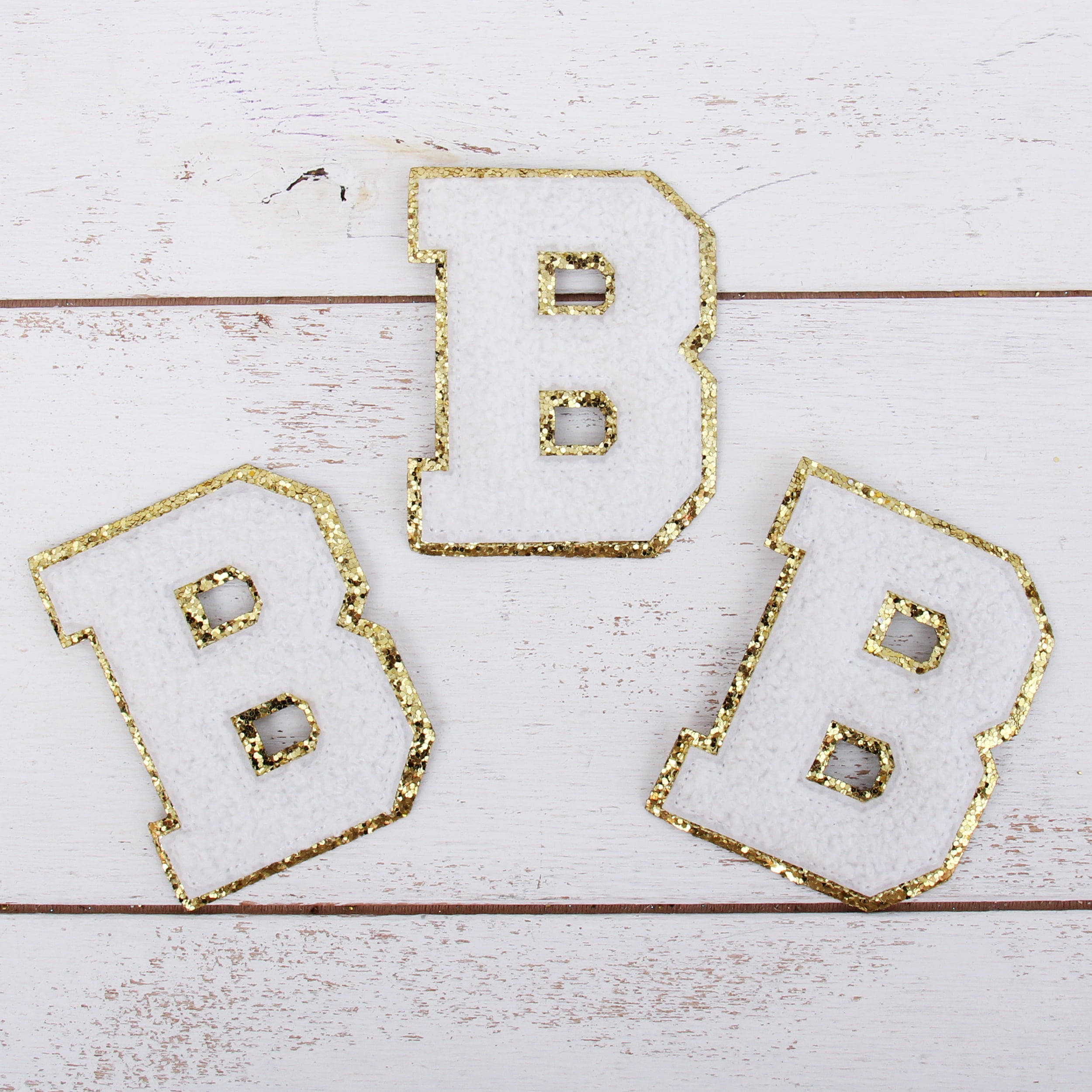 3 Pack Chenille Iron On Glitter Varsity Letter "B" Patches - White ...