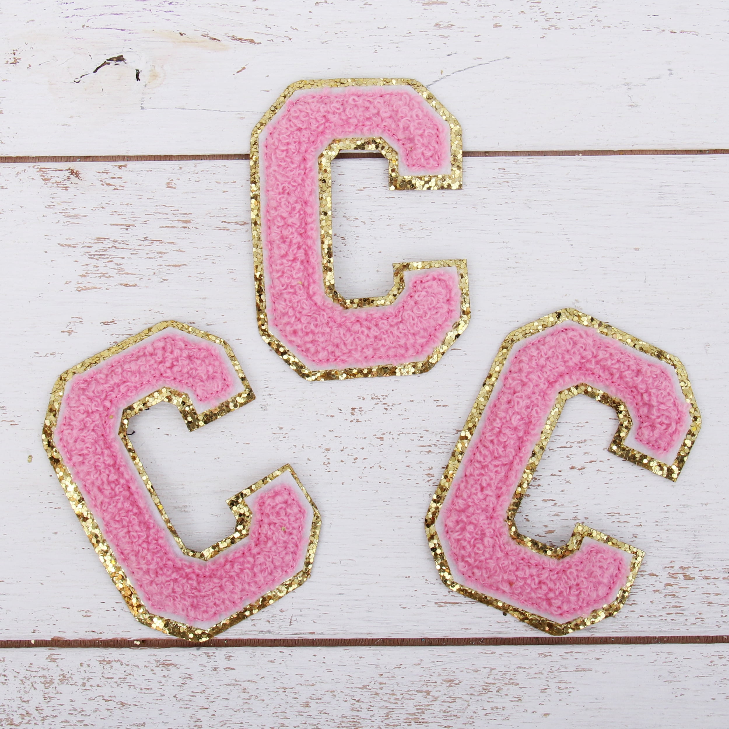 3 Pack Chenille Iron On Glitter Varsity Letter "C" Patches - Pink ...