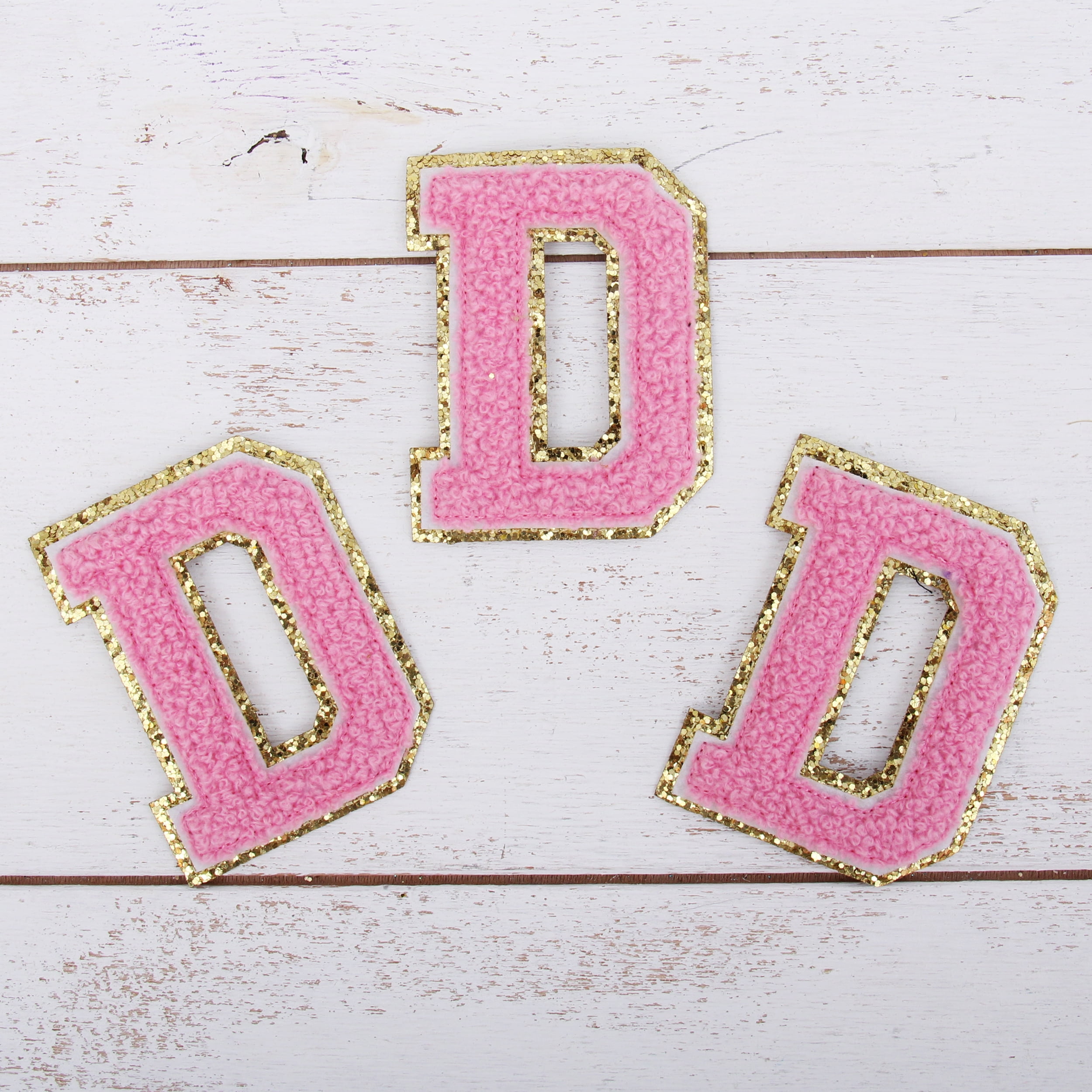 3 Pack Chenille Iron On Glitter Varsity Letter "D" Patches - Pink ...