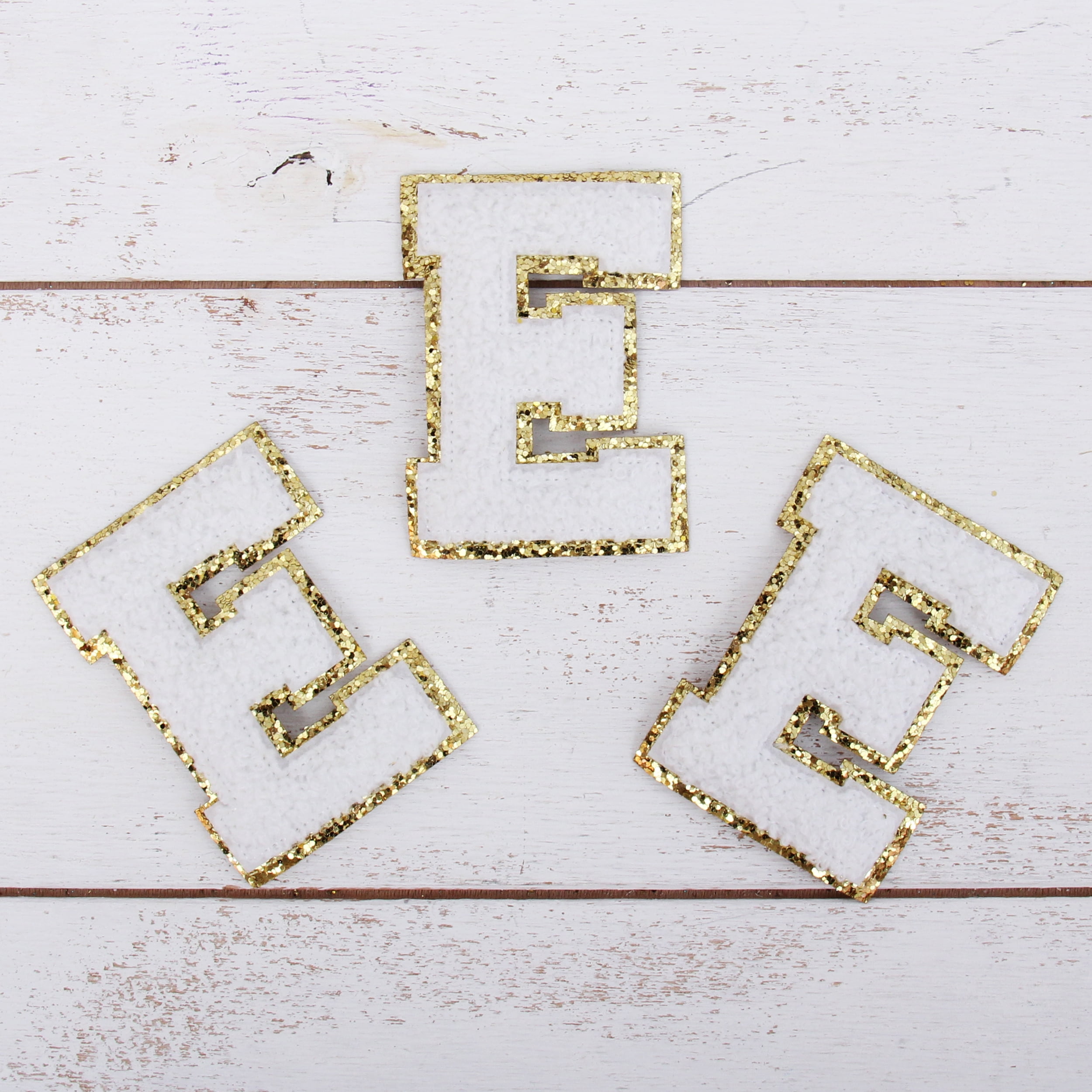 3 Pack Chenille Iron On Glitter Varsity Letter "E" Patches - White ...