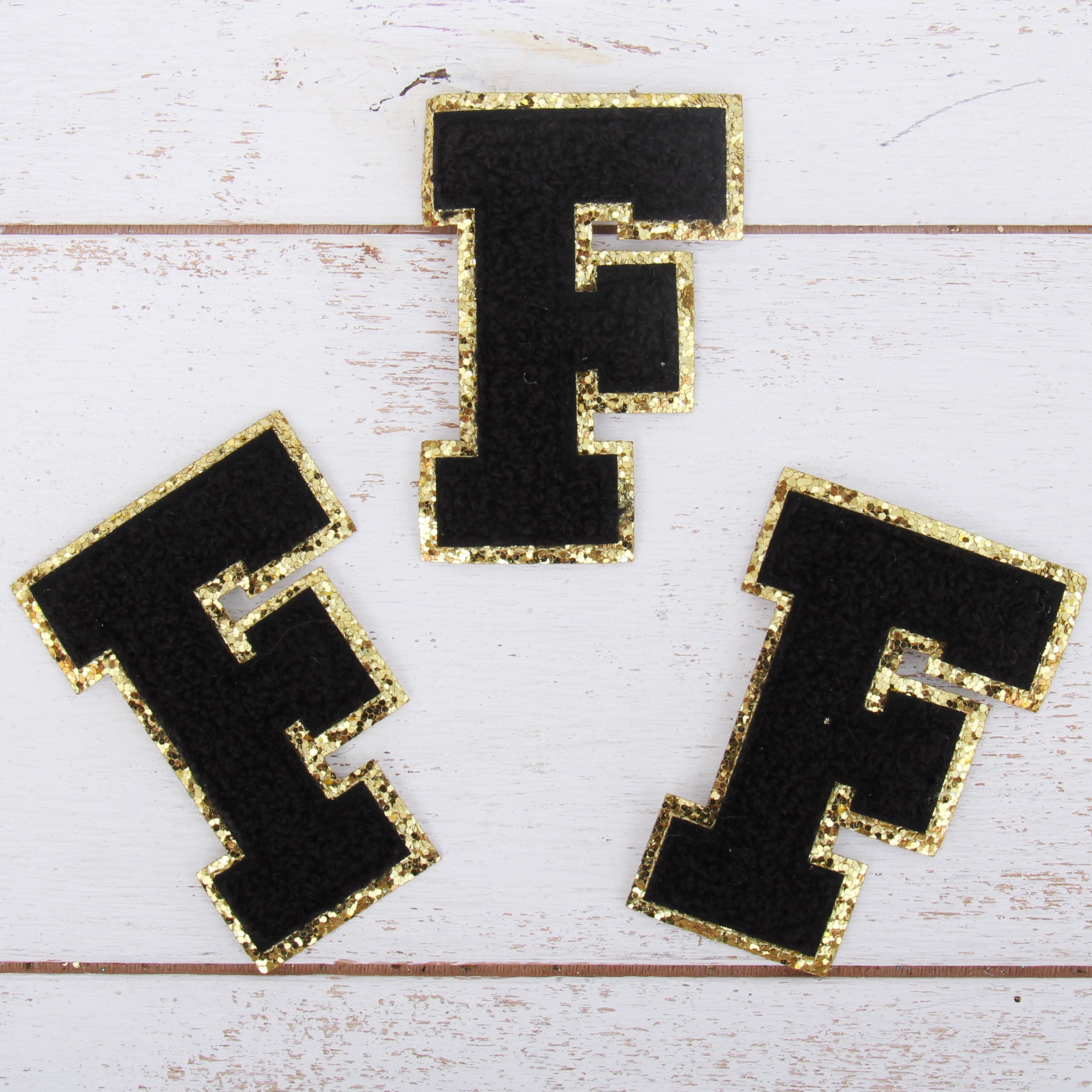 3 Pack Chenille Iron On Glitter Varsity Letter "F" Patches - Black ...