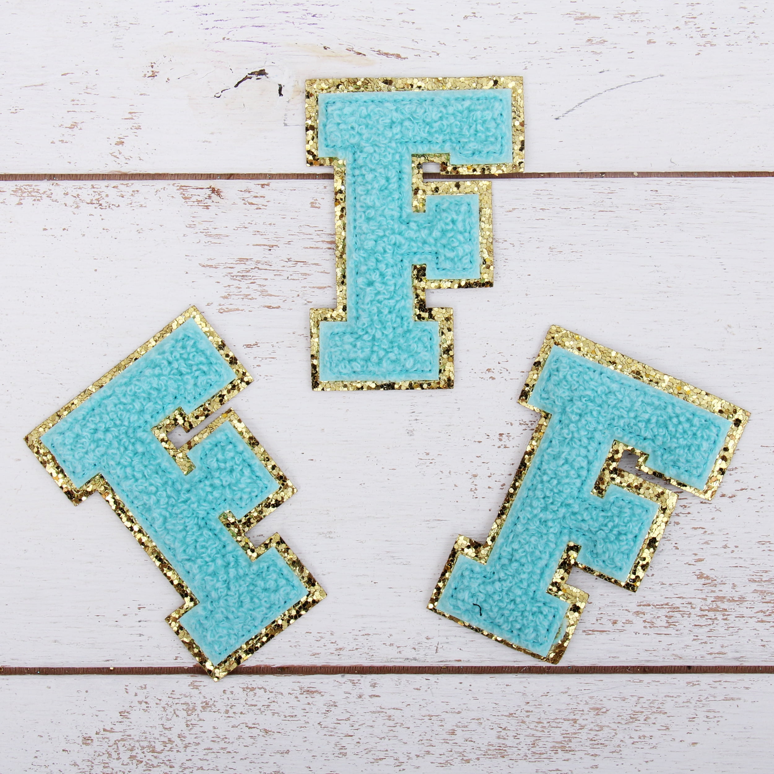 3 Pack Chenille Iron On Glitter Varsity Letter "F" Patches - Blue ...