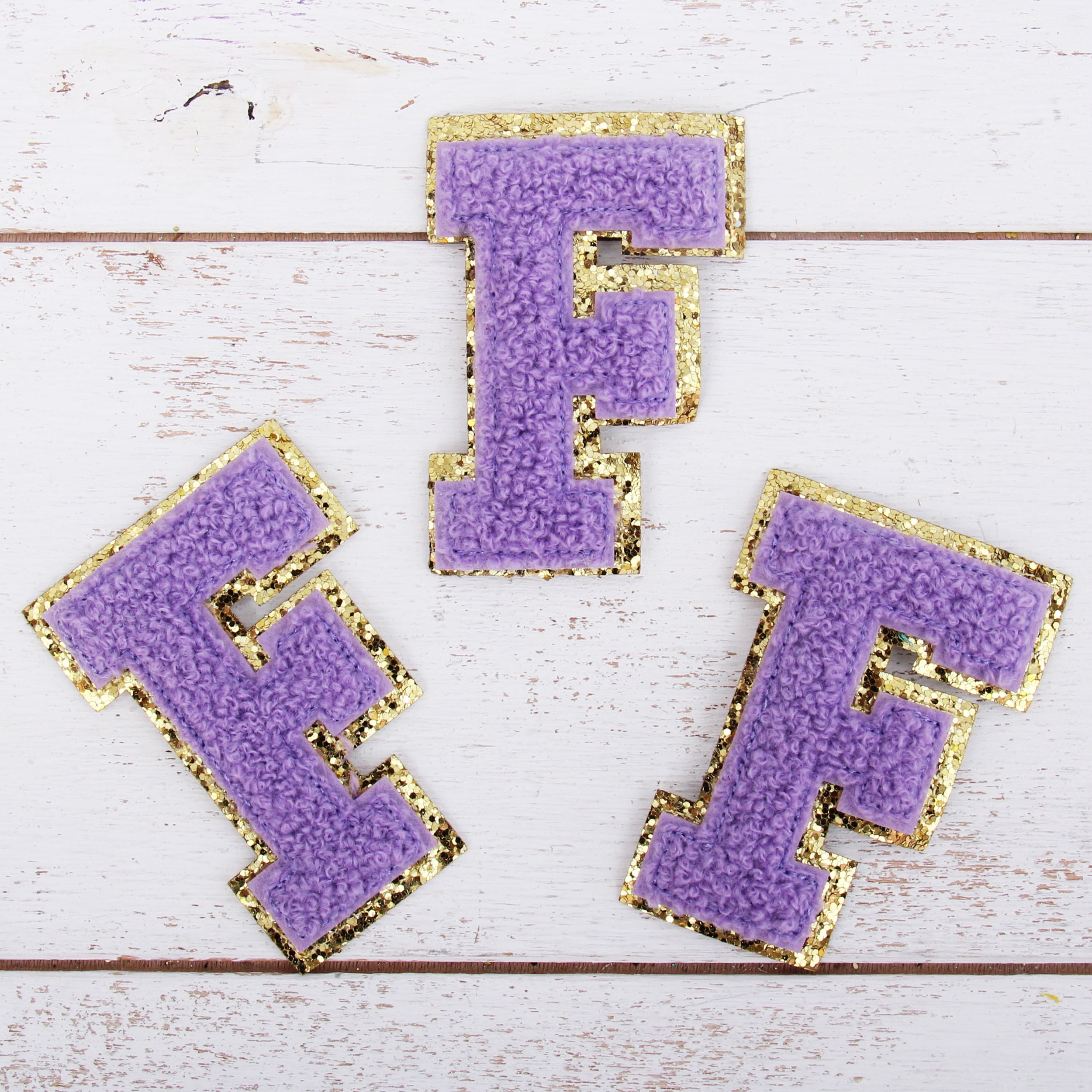 3 Pack Chenille Iron On Glitter Varsity Letter "F" Patches - Lavender ...