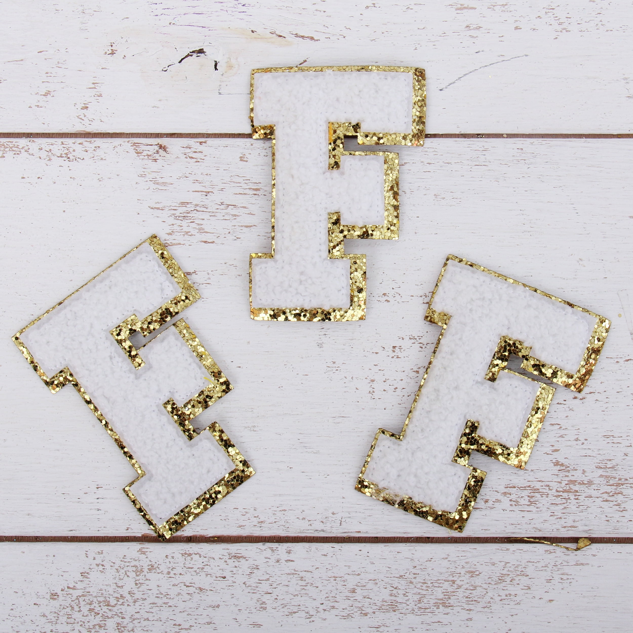 3 Pack Chenille Iron On Glitter Varsity Letter "F" Patches - White ...