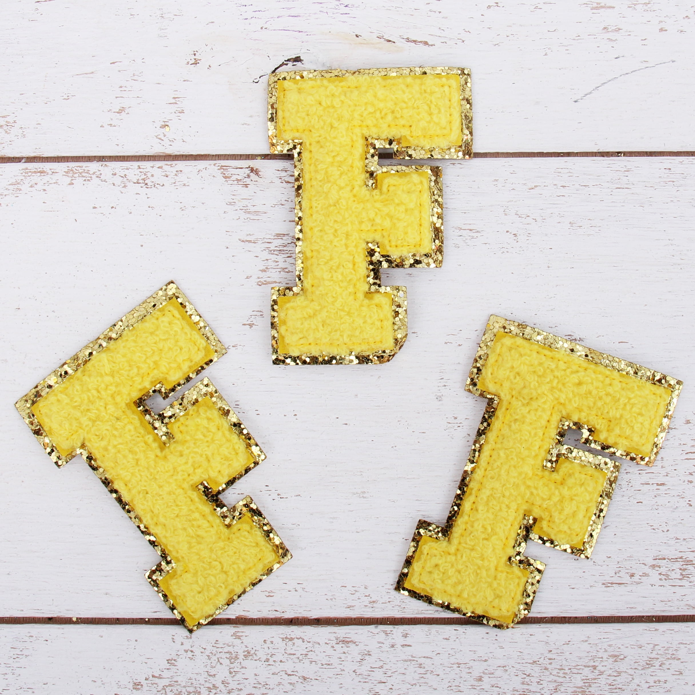 3 Pack Chenille Iron On Glitter Varsity Letter "F" Patches - Yellow ...
