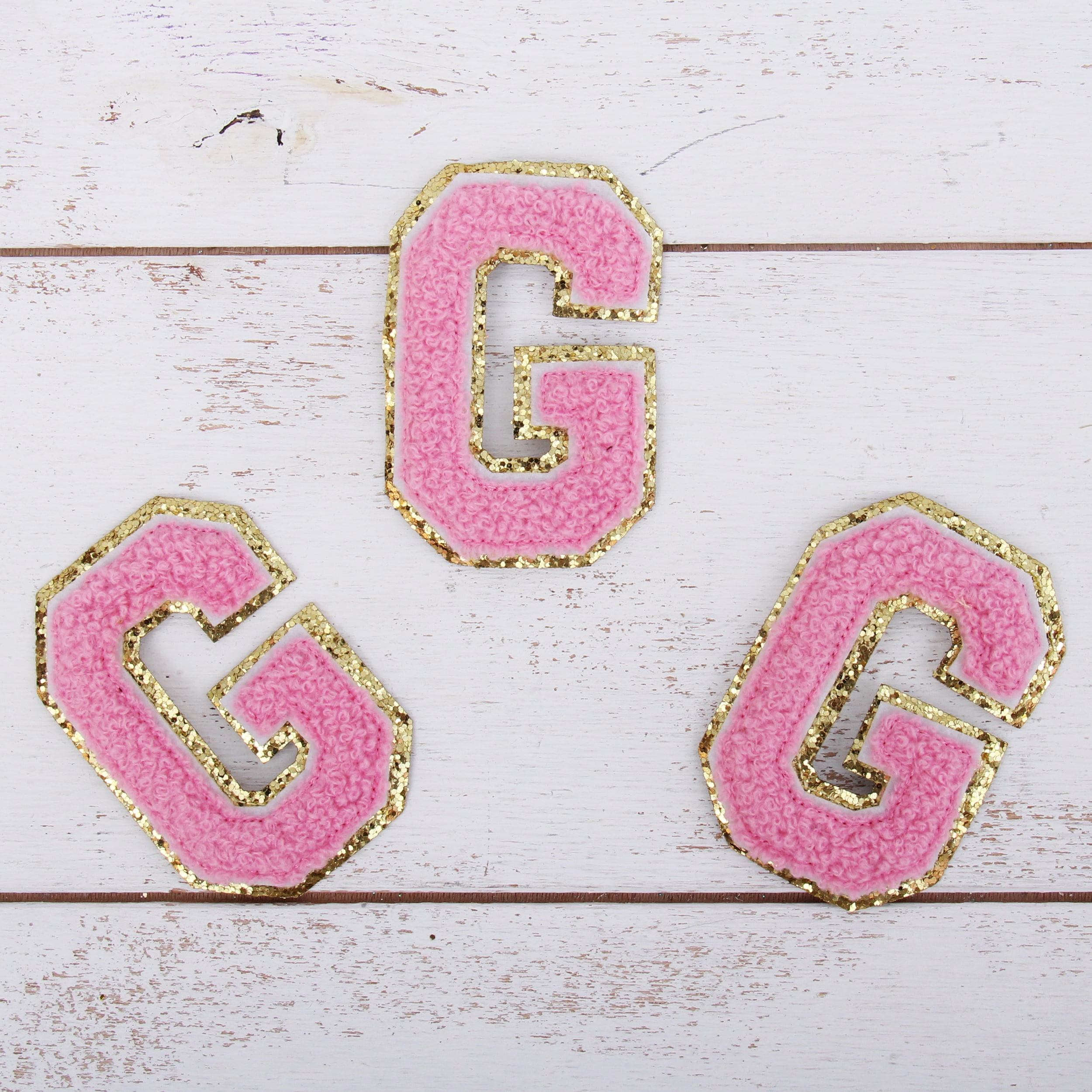 3 Pack Chenille Iron On Glitter Varsity Letter "G" Patches - Pink ...