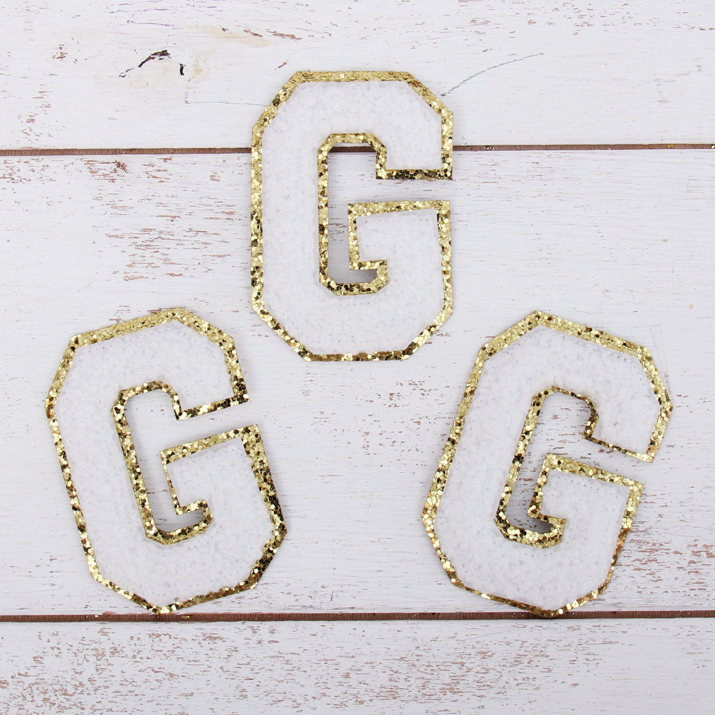 3 Pack Chenille Iron On Glitter Varsity Letter "G" Patches - White ...