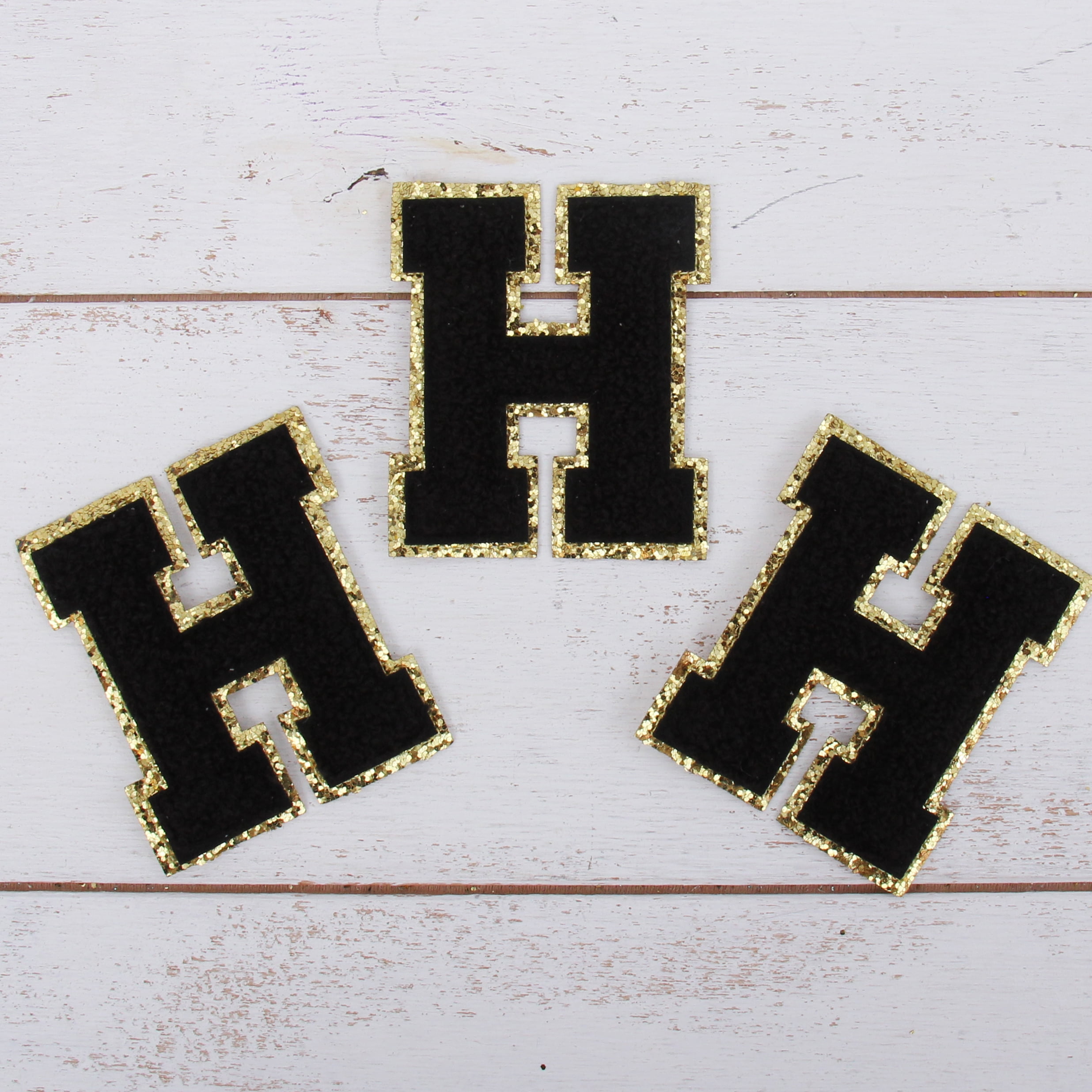 3 Pack Chenille Iron On Glitter Varsity Letter "H" Patches - Black ...