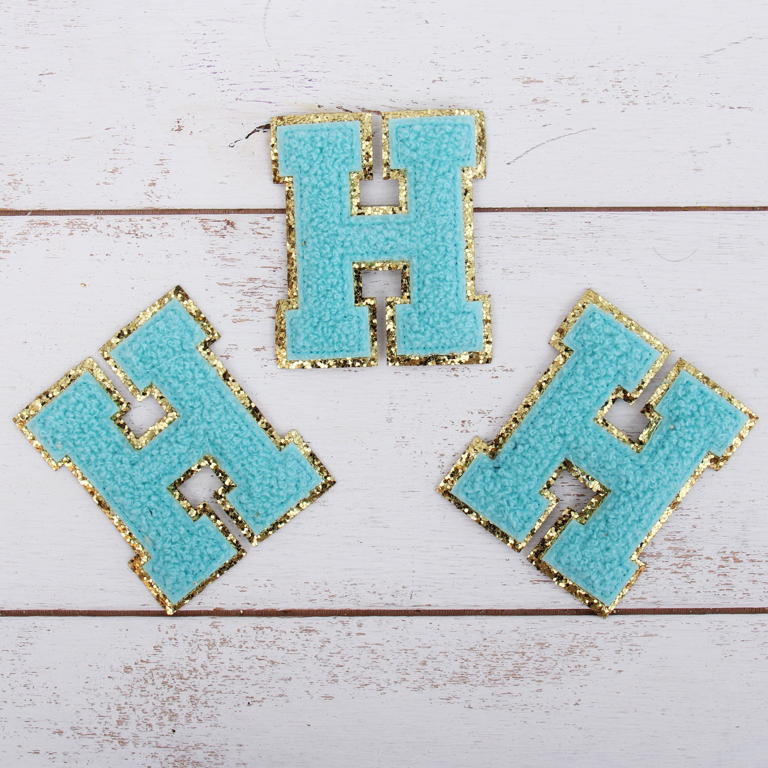 3 Pack Chenille Iron On Glitter Varsity Letter "H" Patches - Blue ...