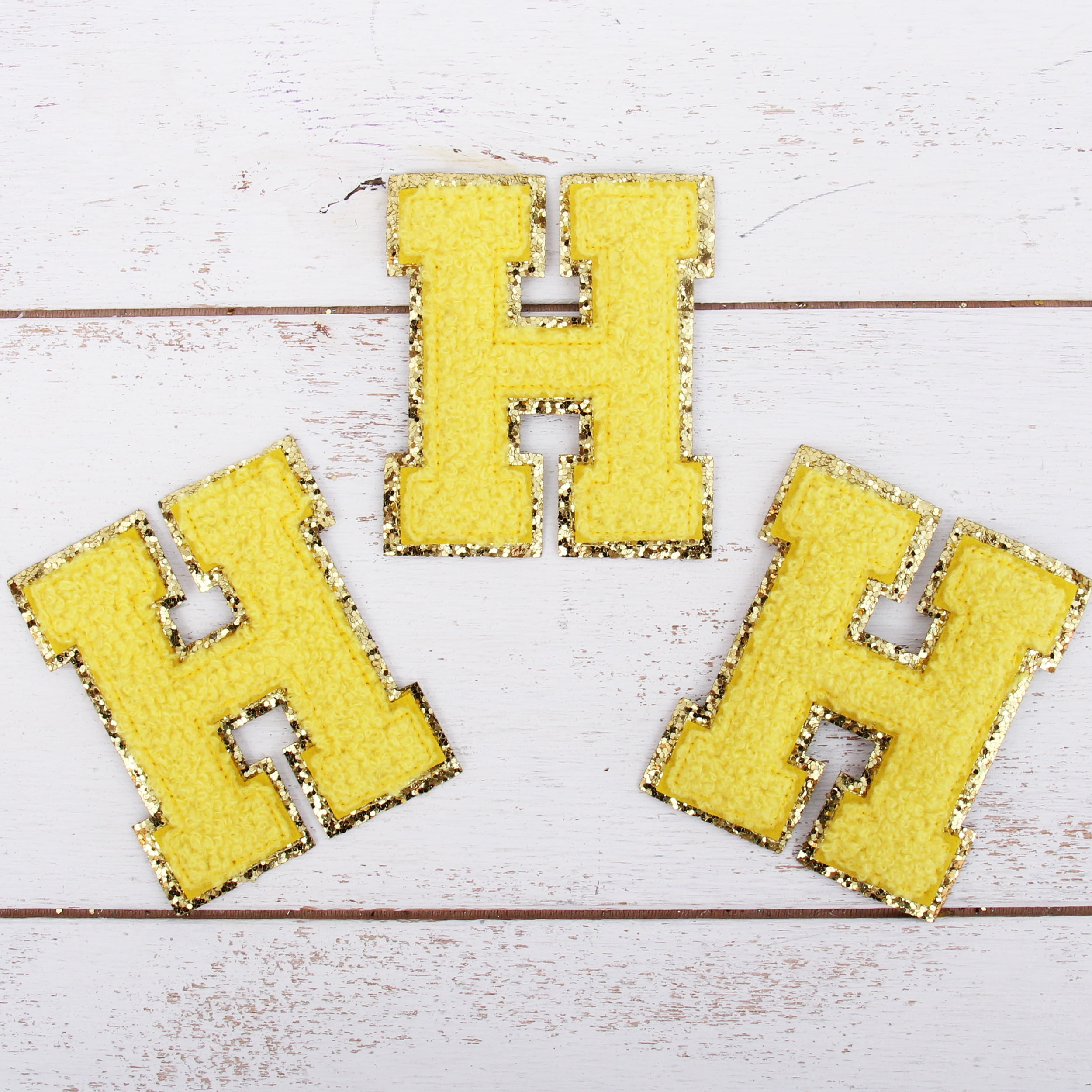 3 Pack Chenille Iron On Glitter Varsity Letter "H" Patches - Yellow ...