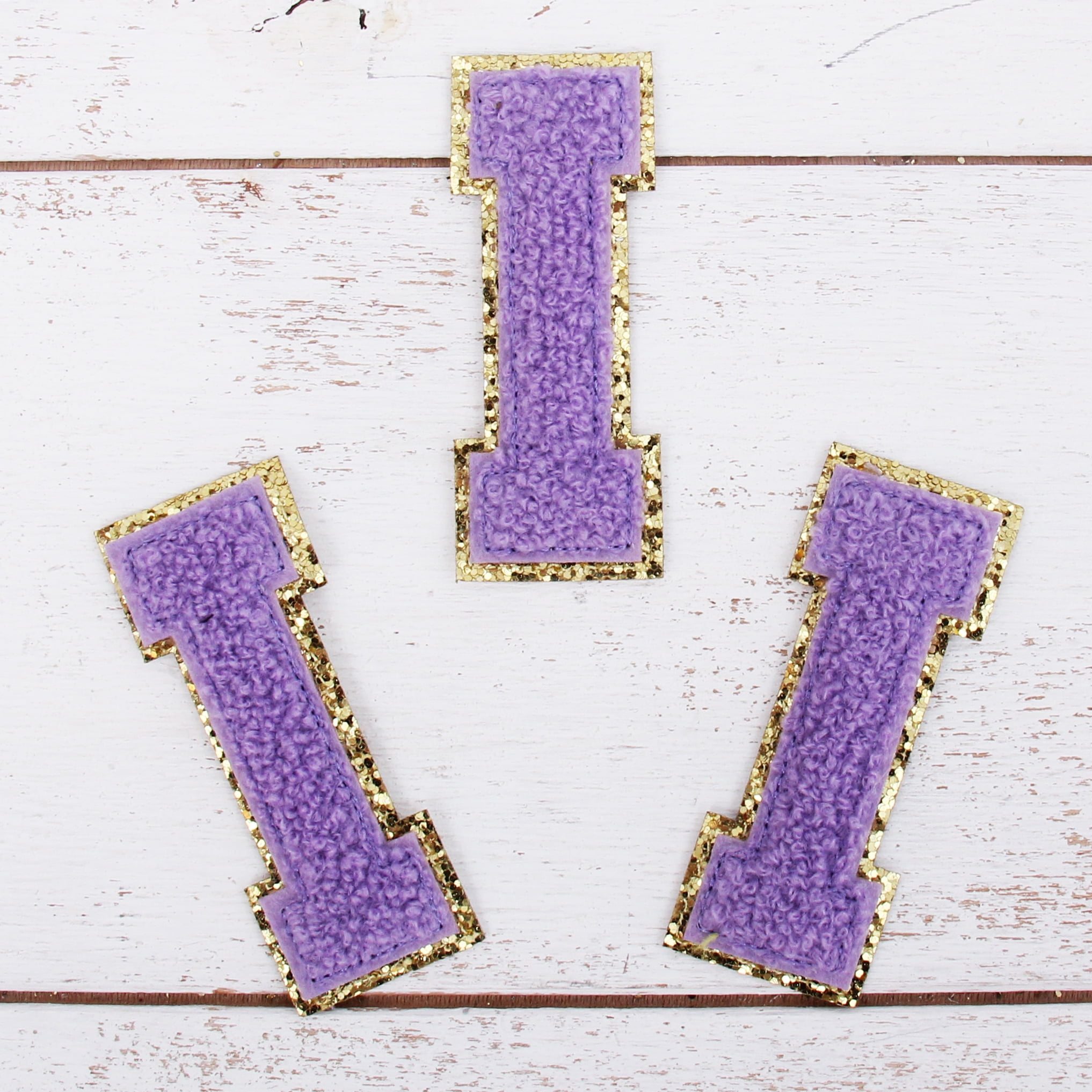 3 Pack Chenille Iron On Glitter Varsity Letter "I" Patches - Lavender ...