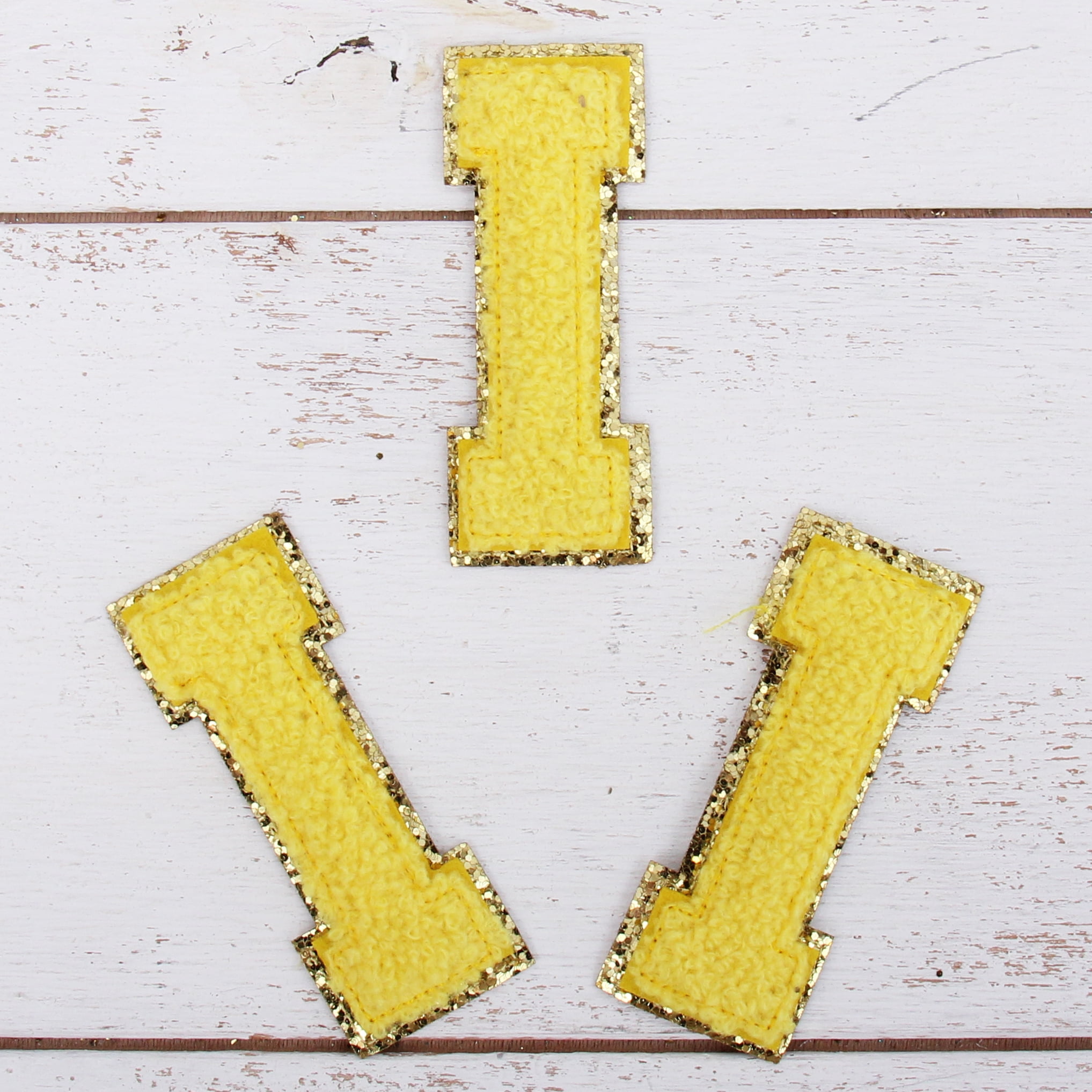 3 Pack Chenille Iron On Glitter Varsity Letter "I" Patches - Yellow ...
