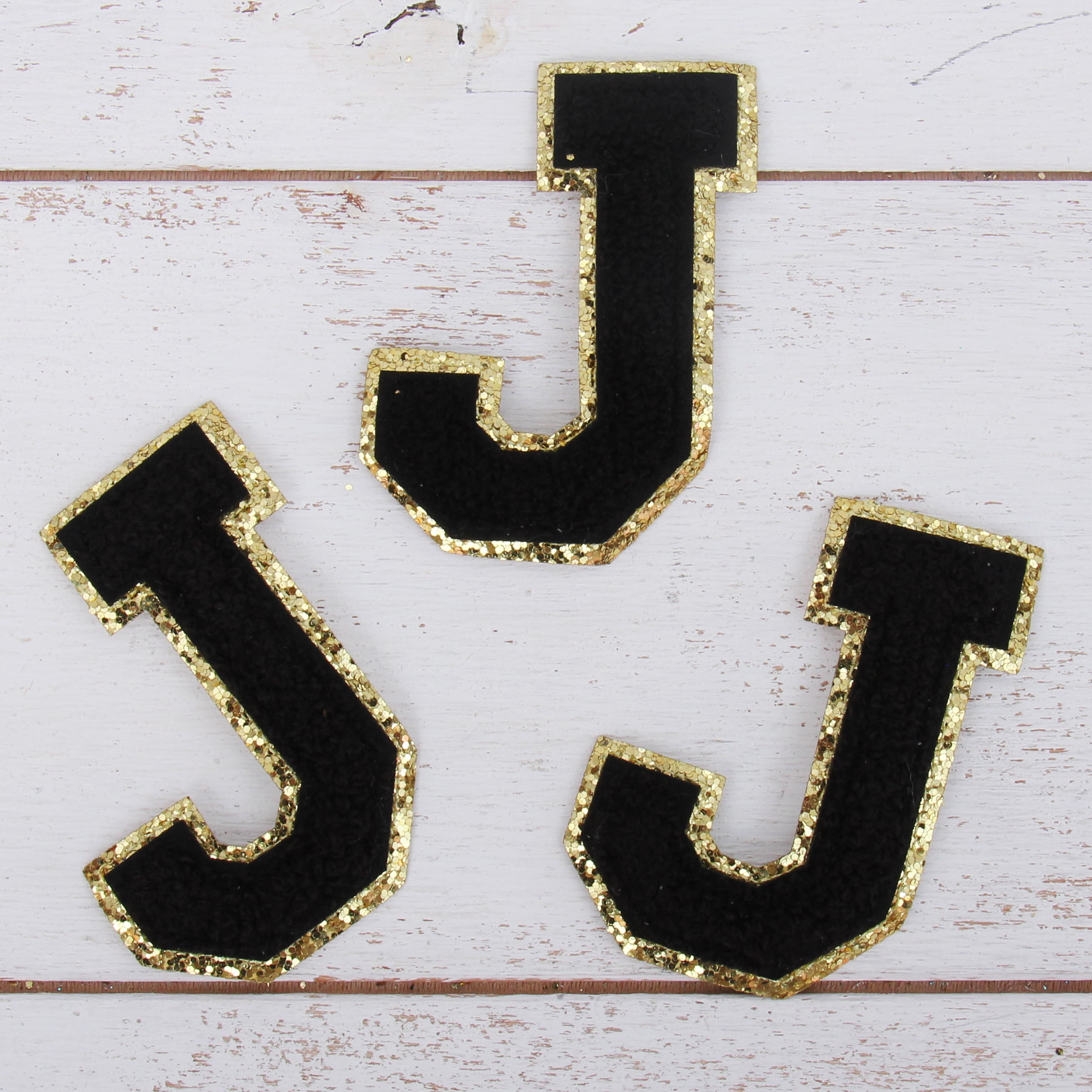 3 Pack Chenille Iron On Glitter Varsity Letter "J" Patches - Black ...